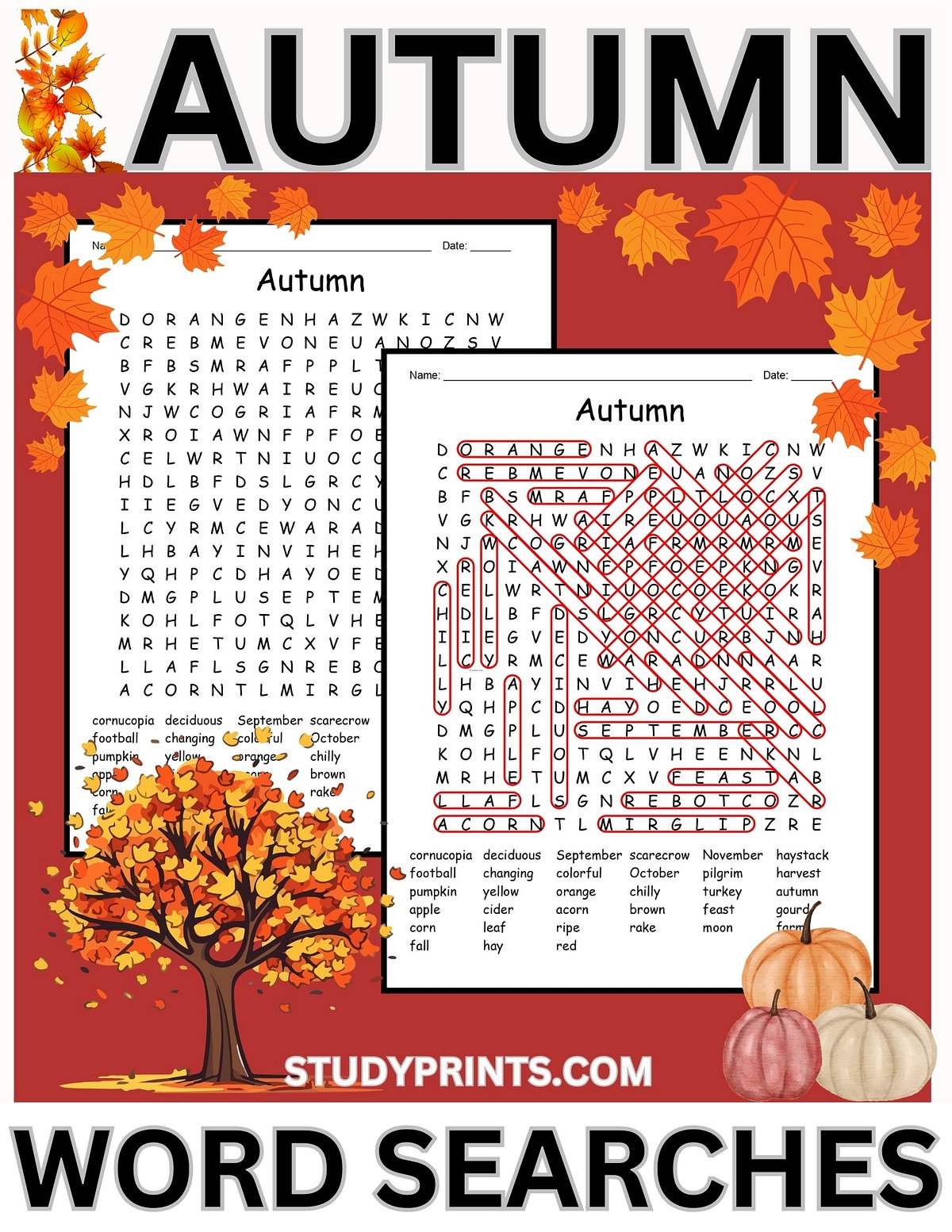 Autumn Word Search Puzzle | Study Prints