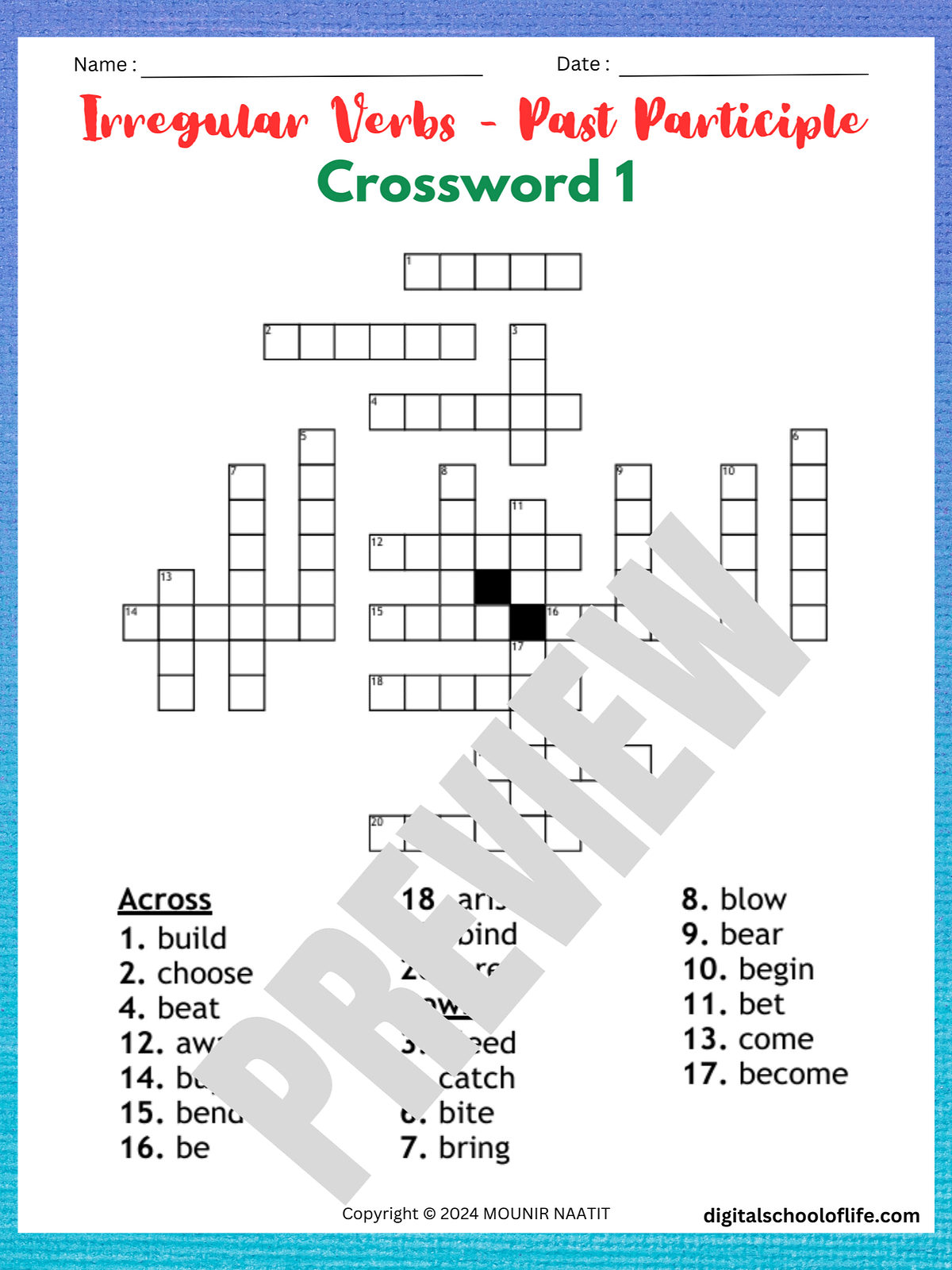 Master Irregular Verbs: Past Participle Crossword (1) - Irregular Verb ...