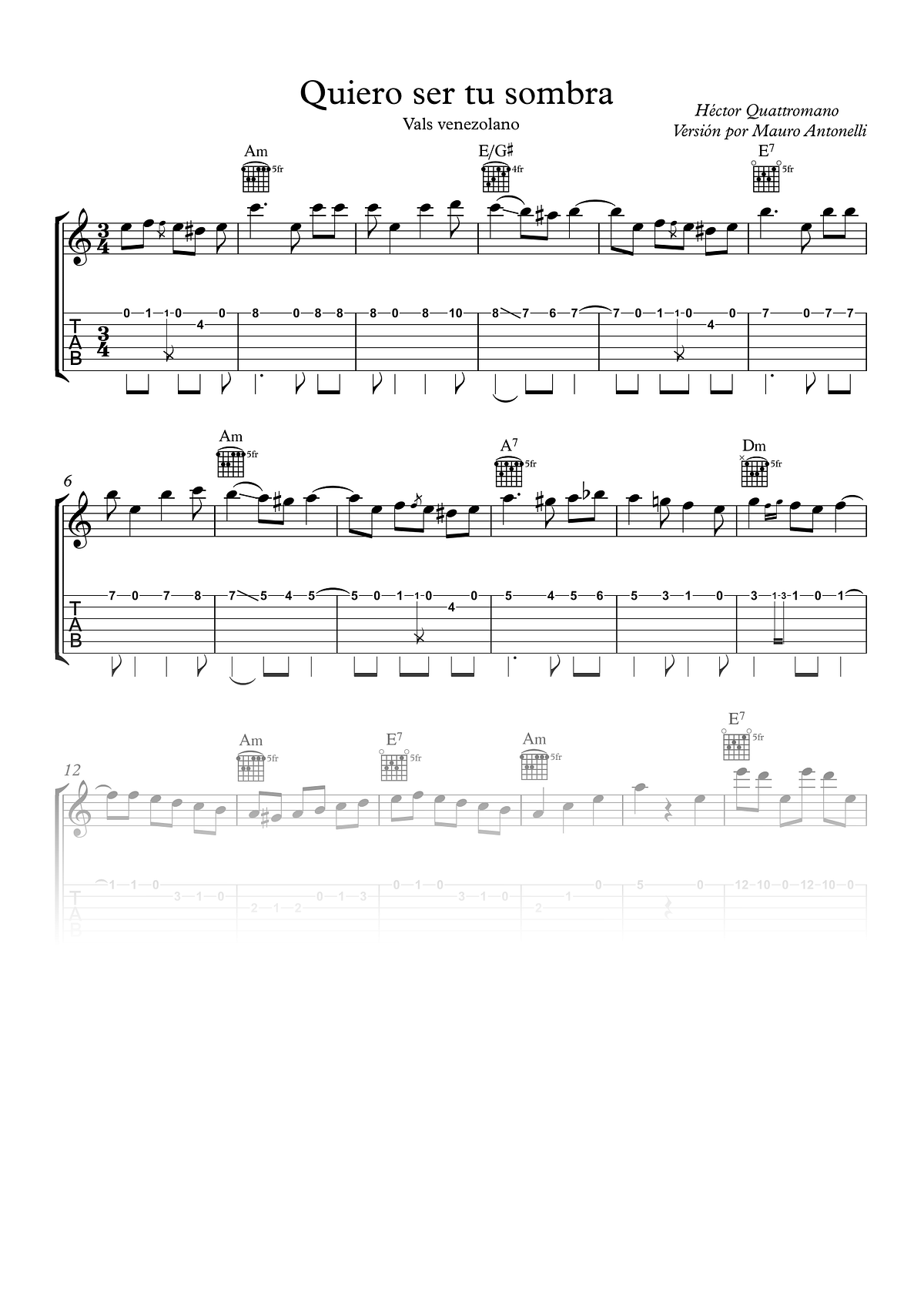 Quiero ser tu sombra - Dúo de guitarras - Partituras + Tabs | EFDP