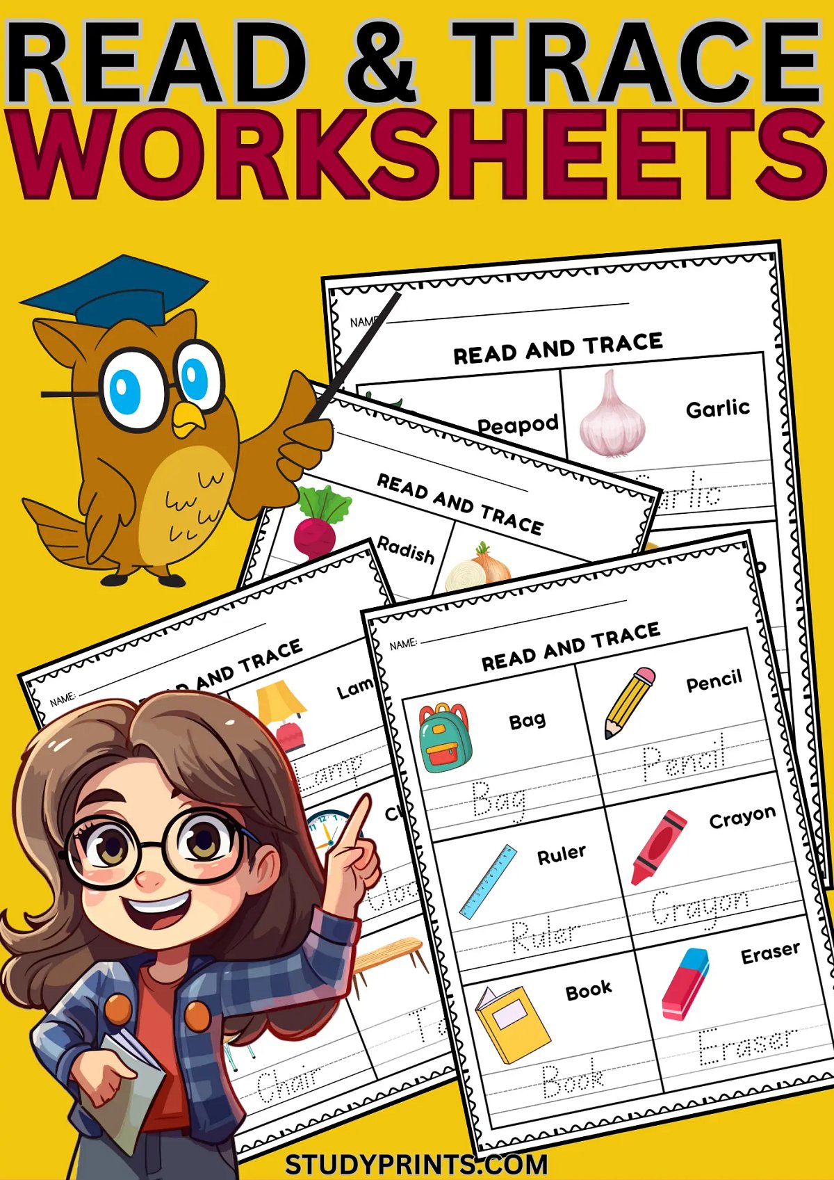 Read, Trace And Write Worksheet For 1st grade | Study Prints