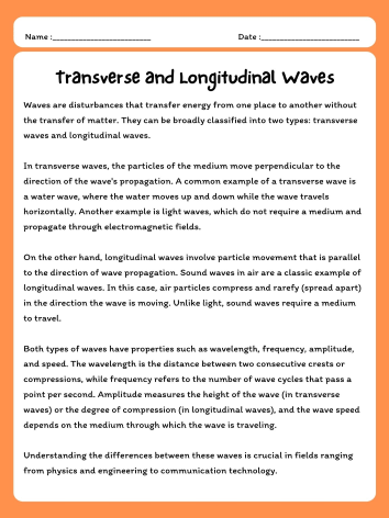 Understanding Transverse and Longitudinal Waves – Reading Comprehension ...
