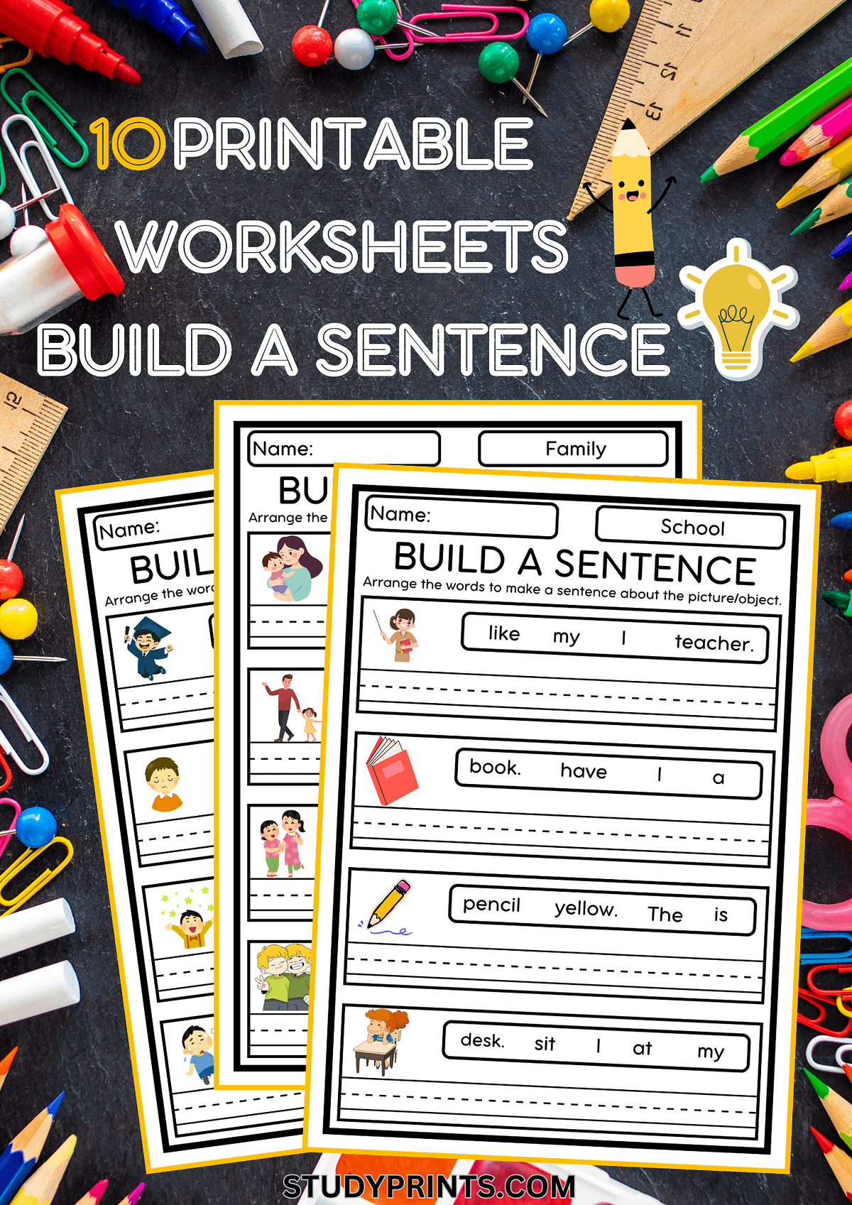 Sentence Building Worksheets For Kindergarten 1st 2nd Grade PDF | Study ...