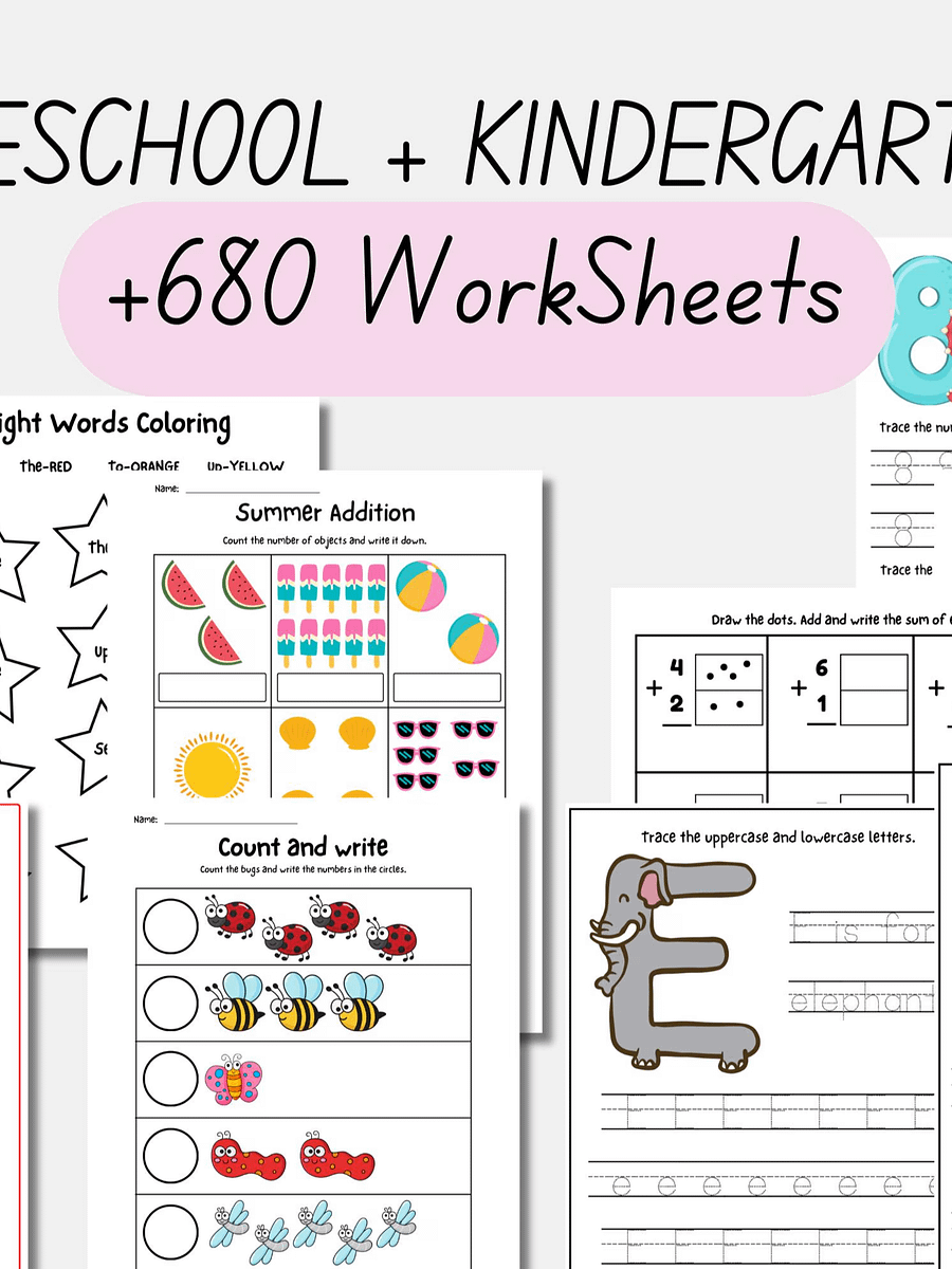 Printable Toddler Worksheets, Kindergarten Learning Bundle,Busy Book ...