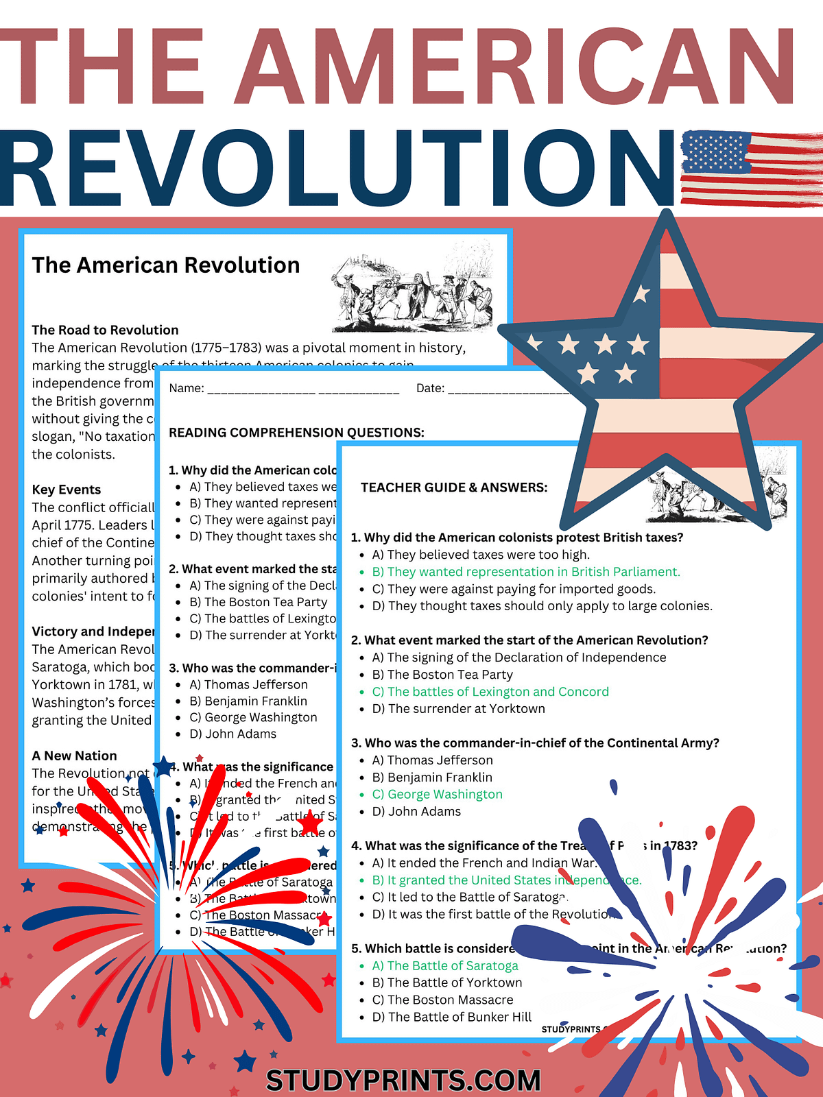 American Revolution Reading Comprehension | Study Prints