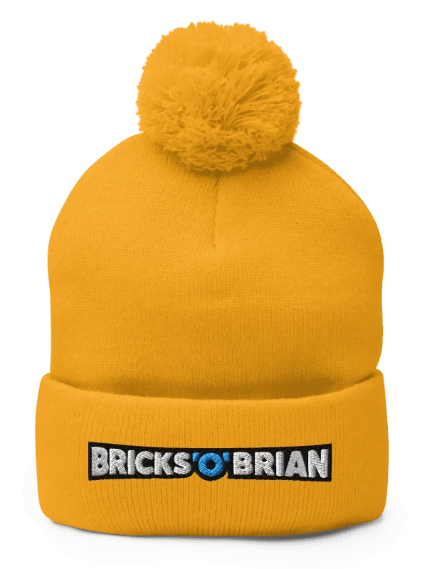 Gold Pom-Pom Knit Beanie | Bricks 'O' Brian Logo | Bricks 'O' Brian