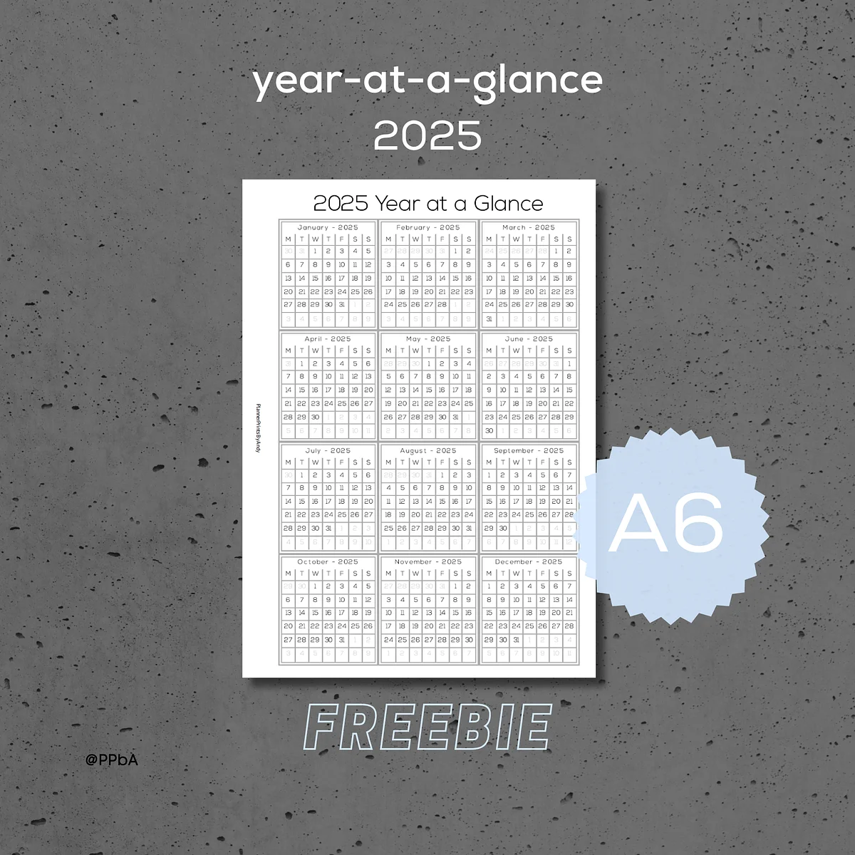 freebie - year at a glance - A6 - 2025 | PlannerPrintsByAndy