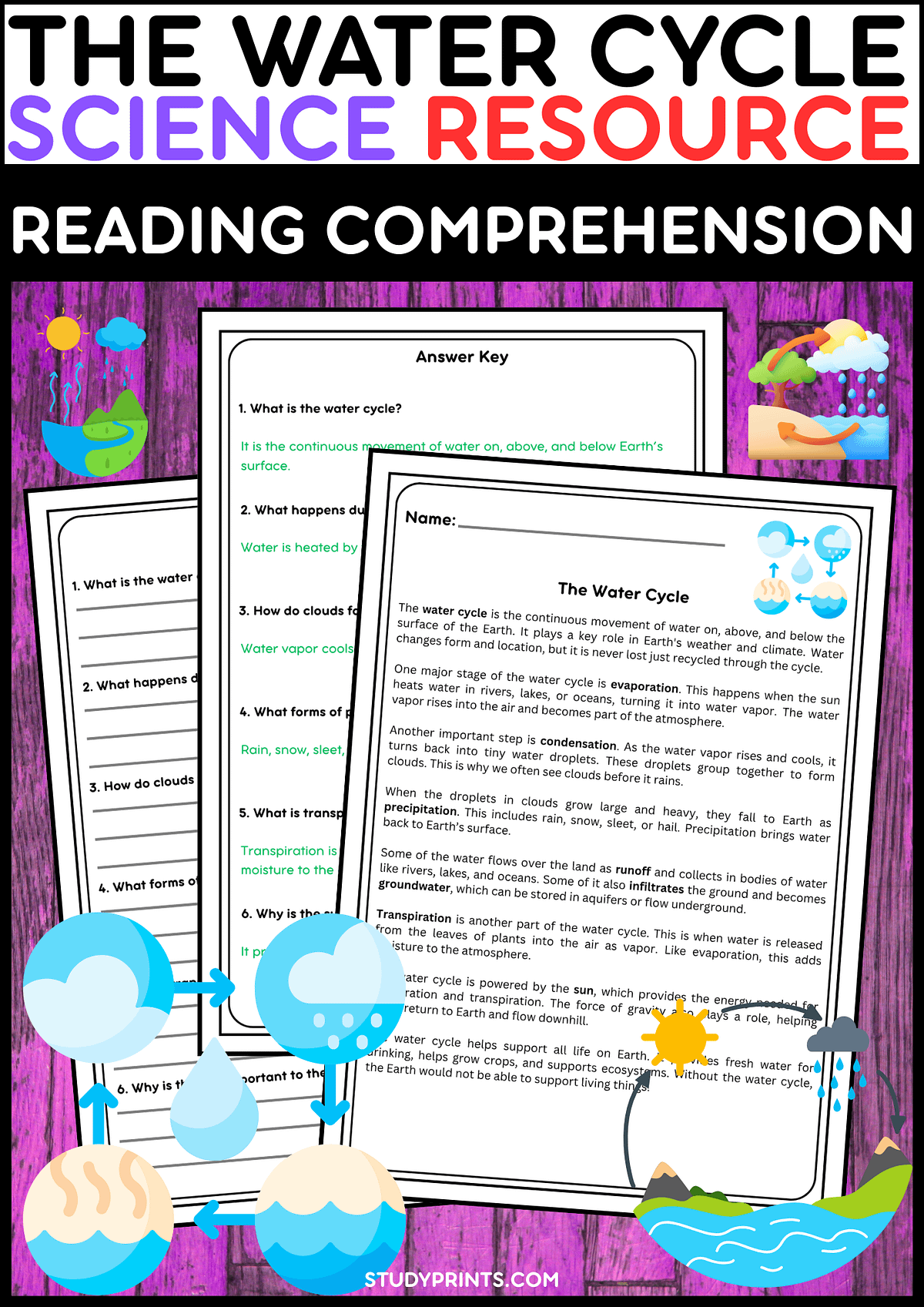 The Water Cycle Reading Passage with Comprehension Questions | Study Prints