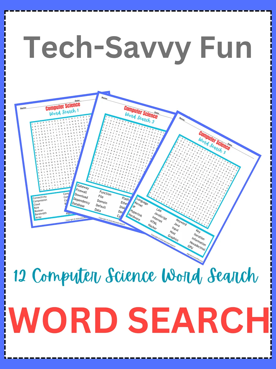 12 Computer Science Word Search, 12 Computer Science Puzzles, Word ...