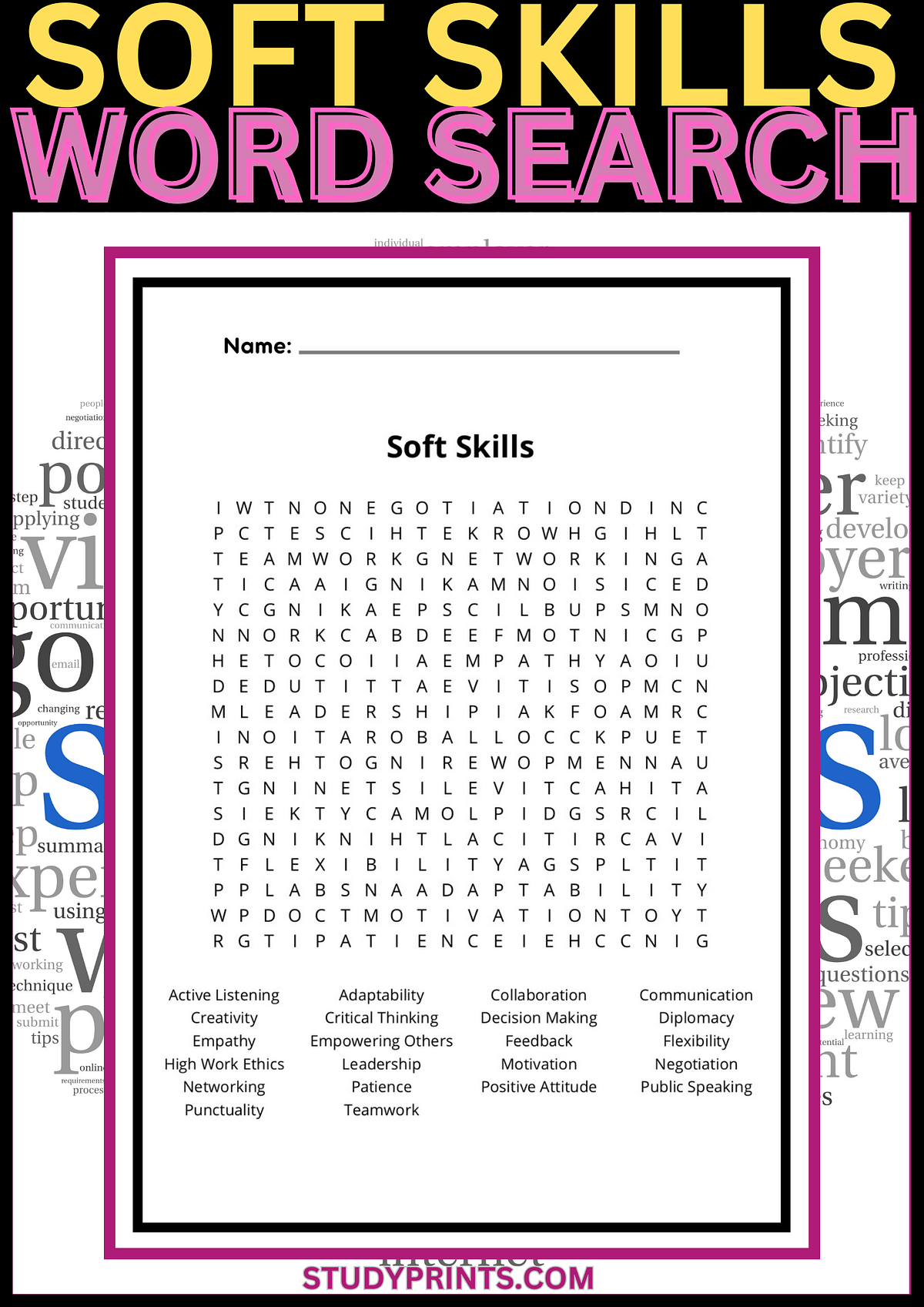 Soft Skills Word Search Puzzle Printable | Study Prints