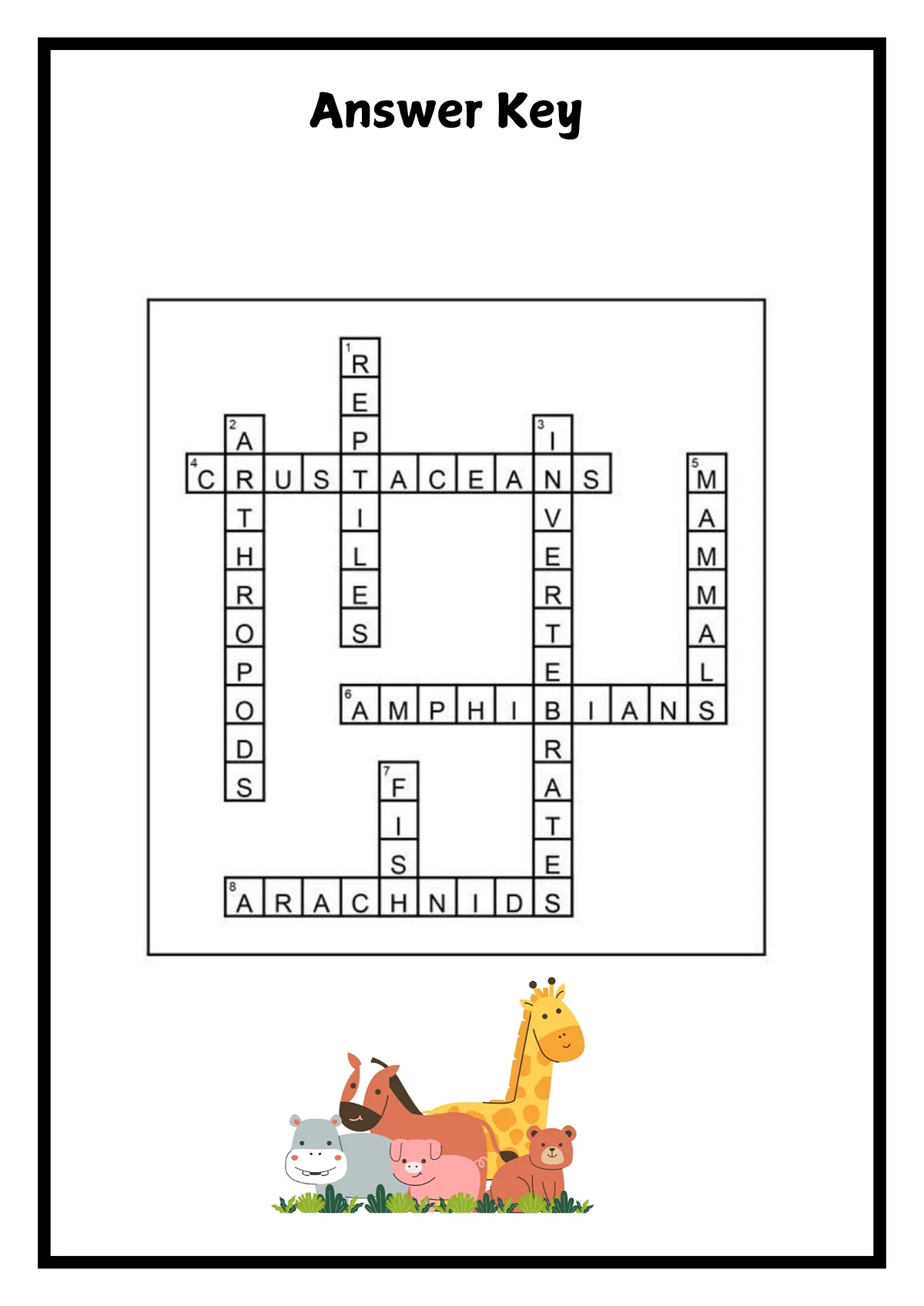 Animal Classification Crossword Puzzle Worksheet Activity Printable PDF ...