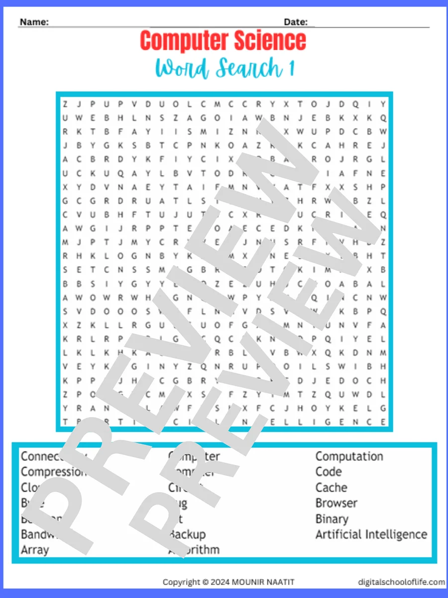 12 Computer Science Word Search, 12 Computer Science Puzzles, Word ...