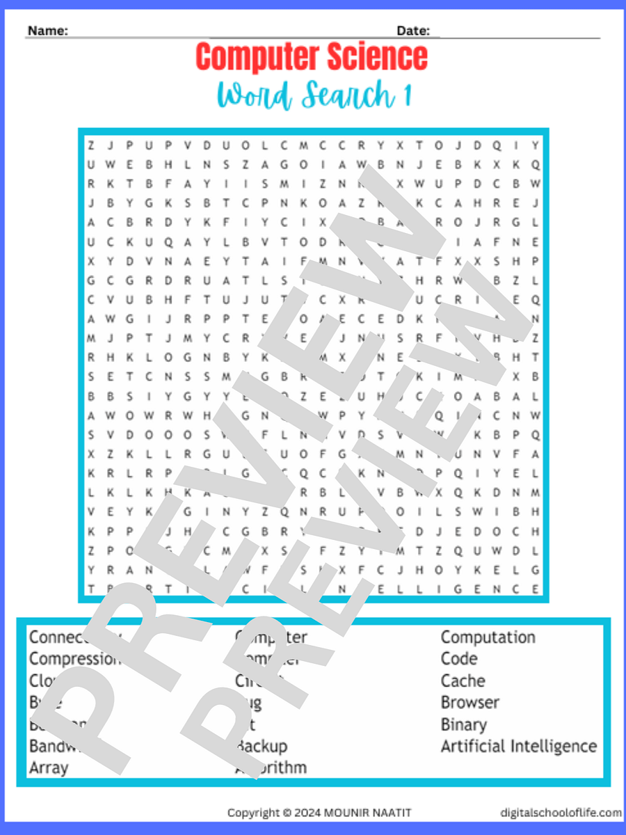 12 Computer Science Word Search, 12 Computer Science Puzzles, Word ...