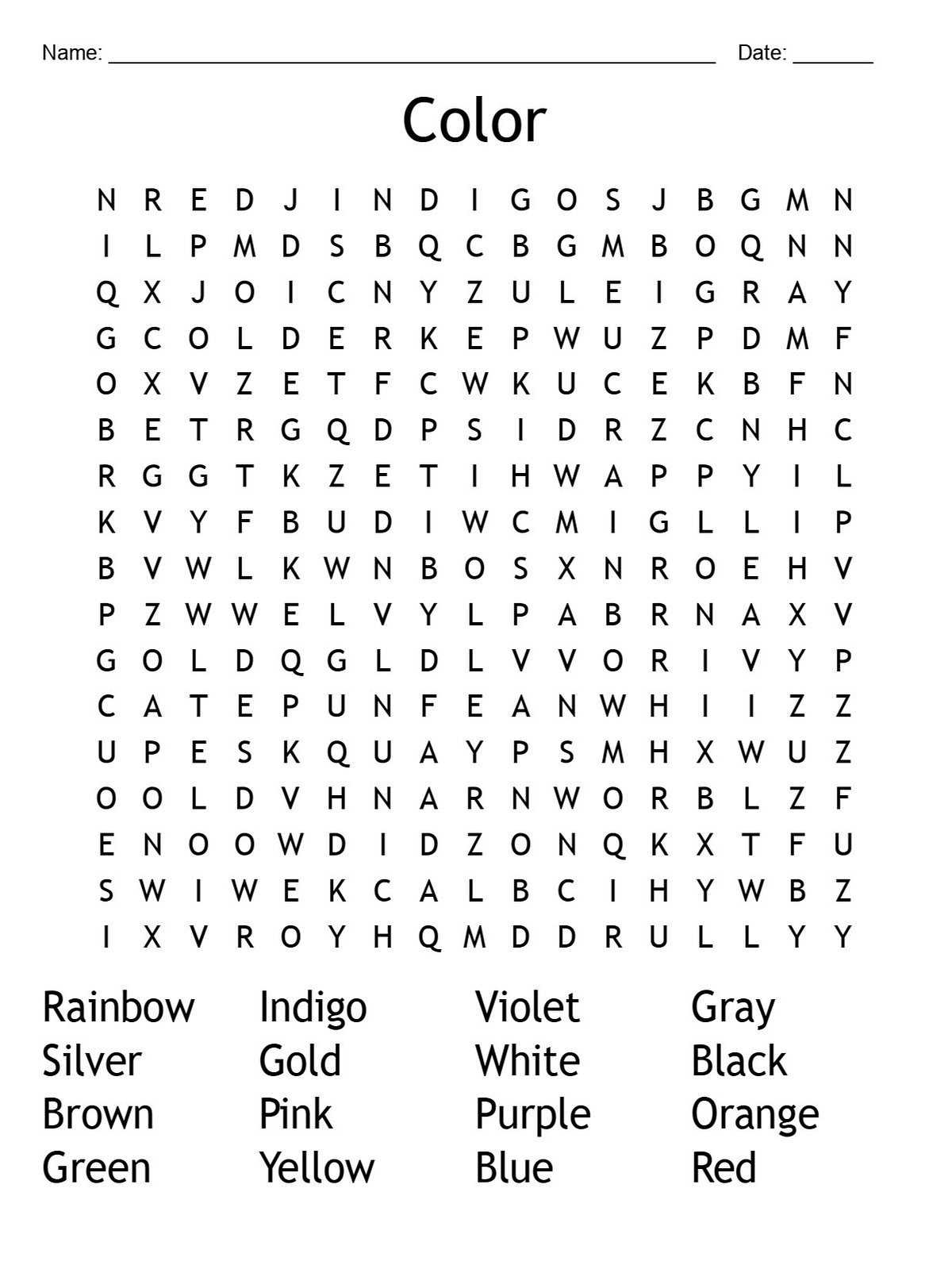 Printable Color Word Search Puzzle | Learn Prints - The Learning Starts ...