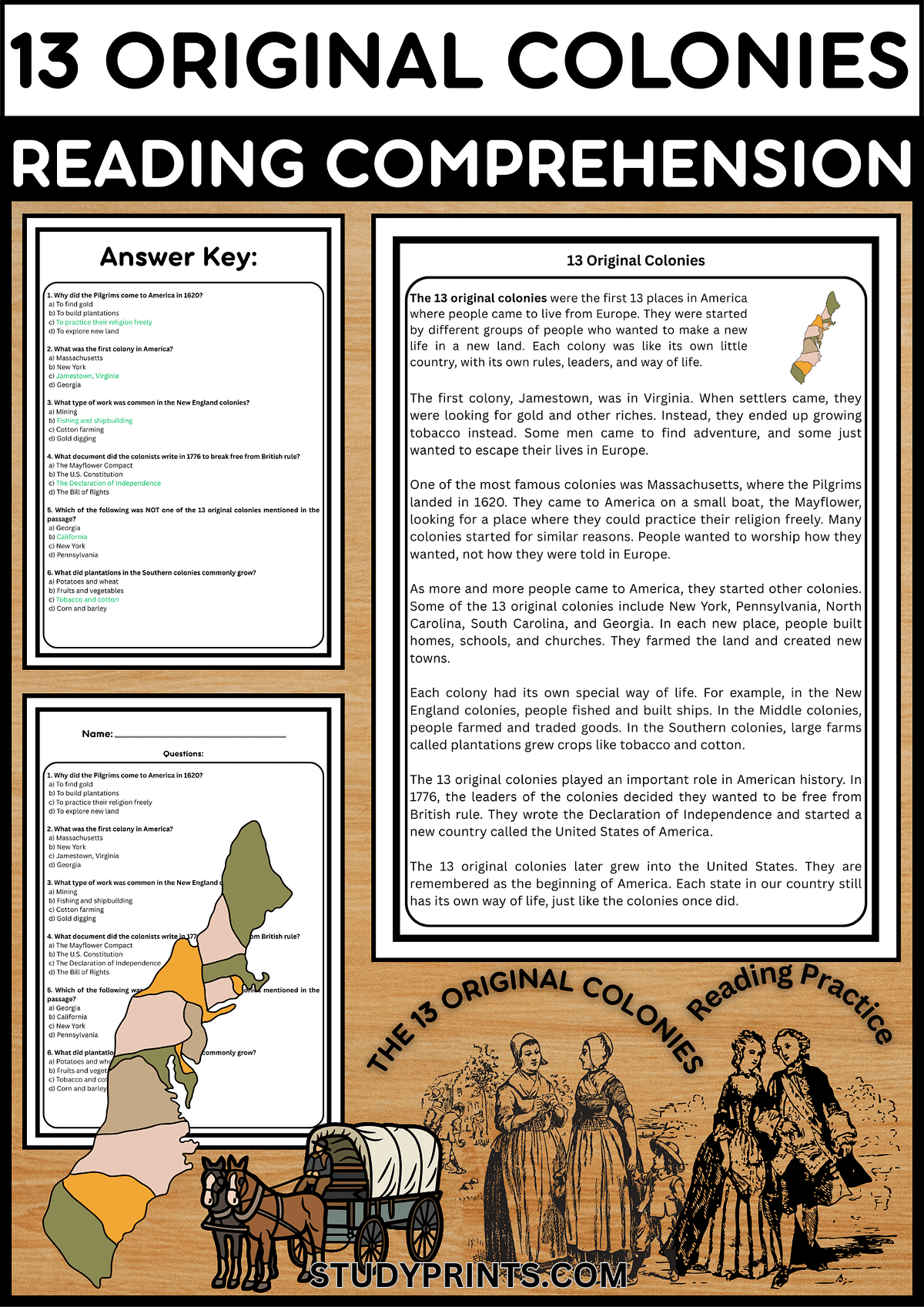 13 Original Colonies Reading Passage with Multiple Choice Questions ...