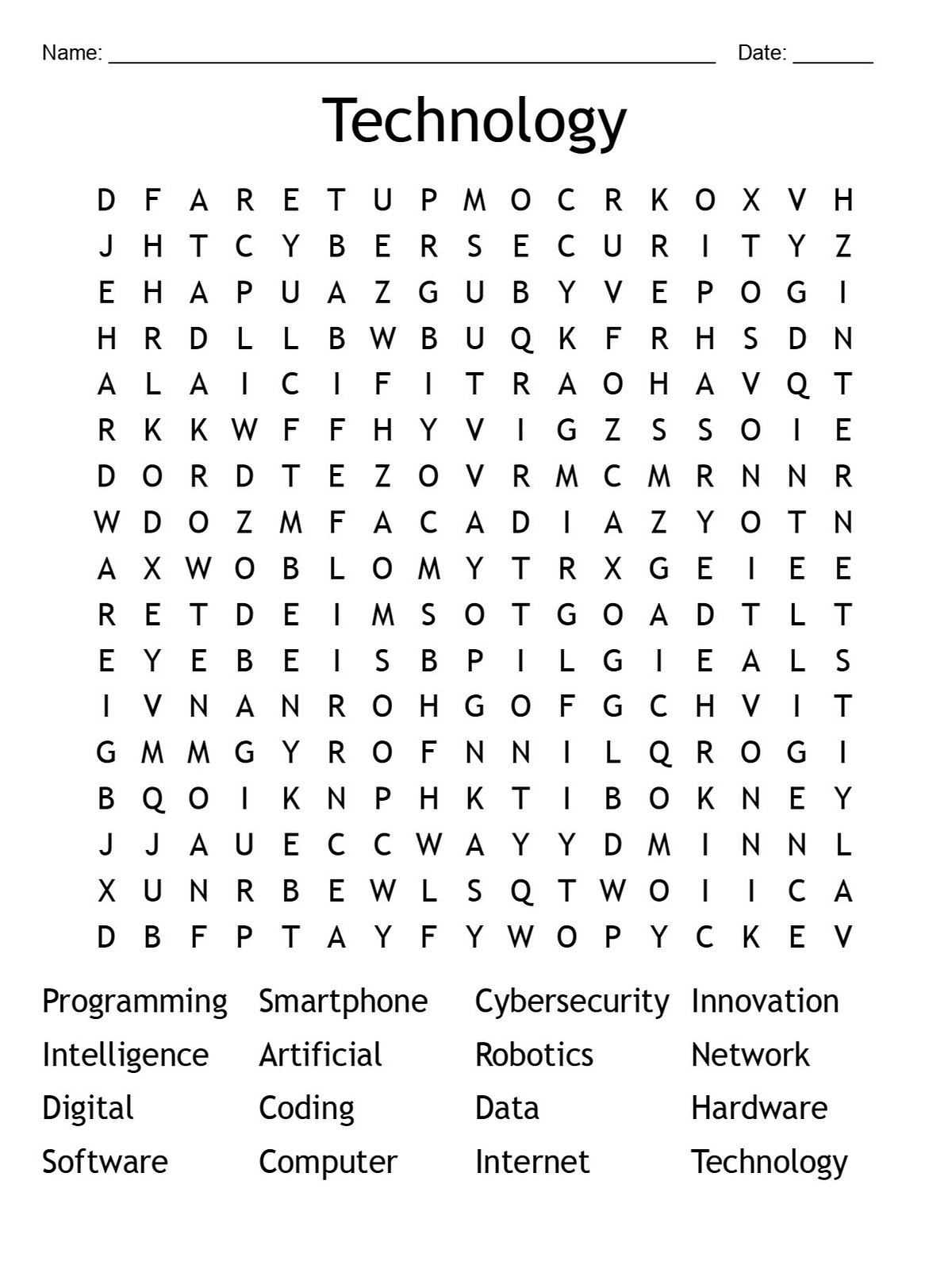 Printable Technology Word Search – 16 Key Vocabulary Puzzle Activities ...