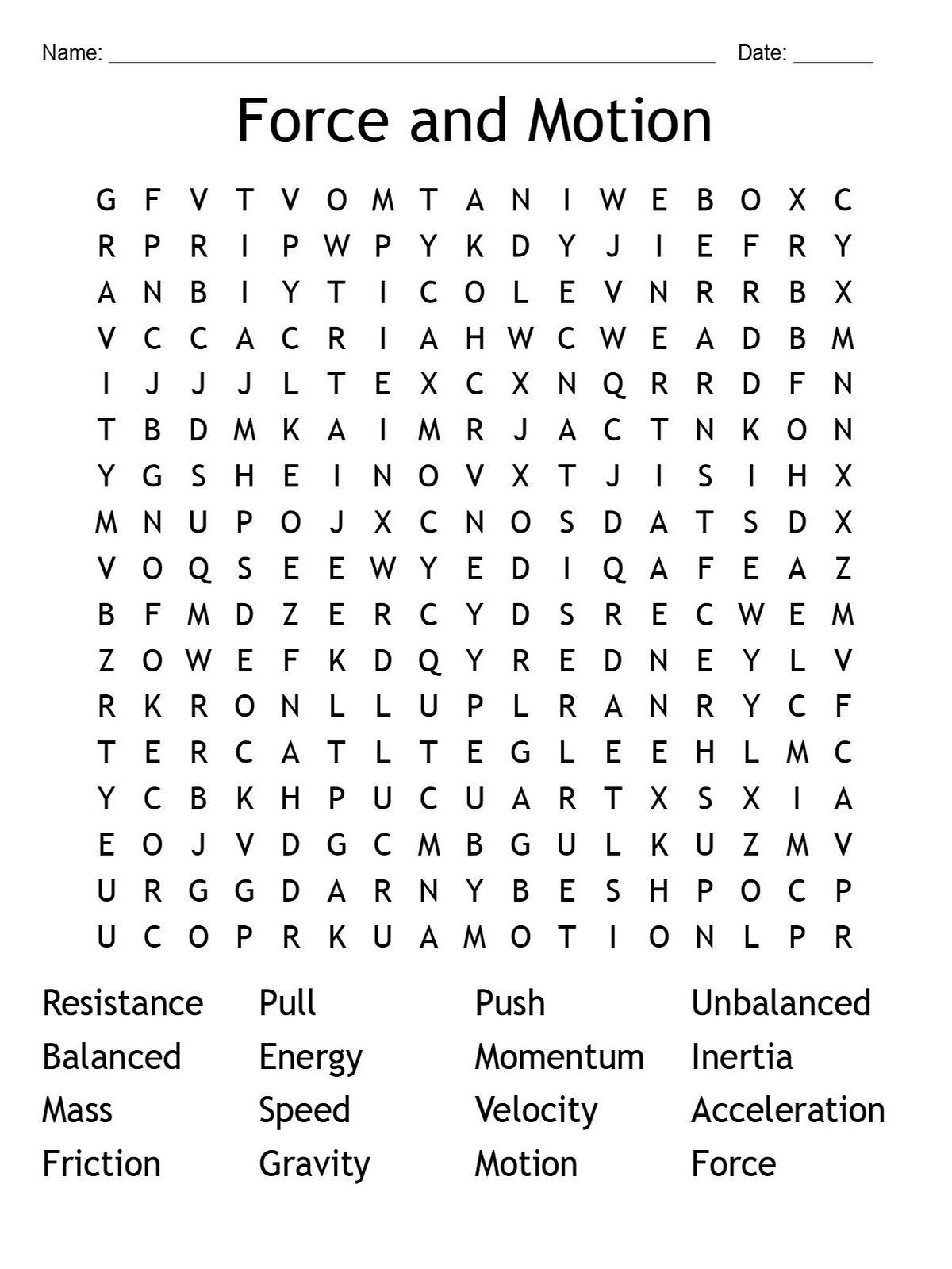 Printable Force and Motion Word Search – 16 Key Vocabulary Puzzle ...