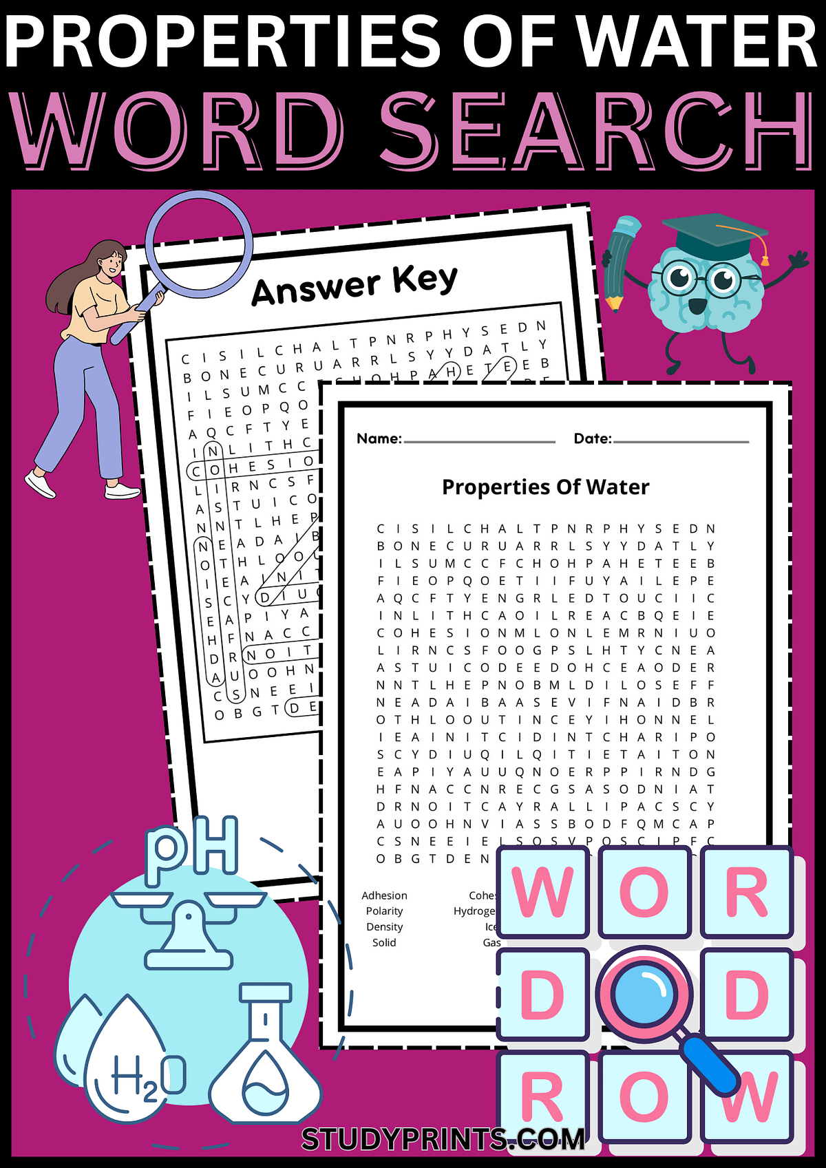 Properties of Water Word Search Puzzles Printable | Study Prints