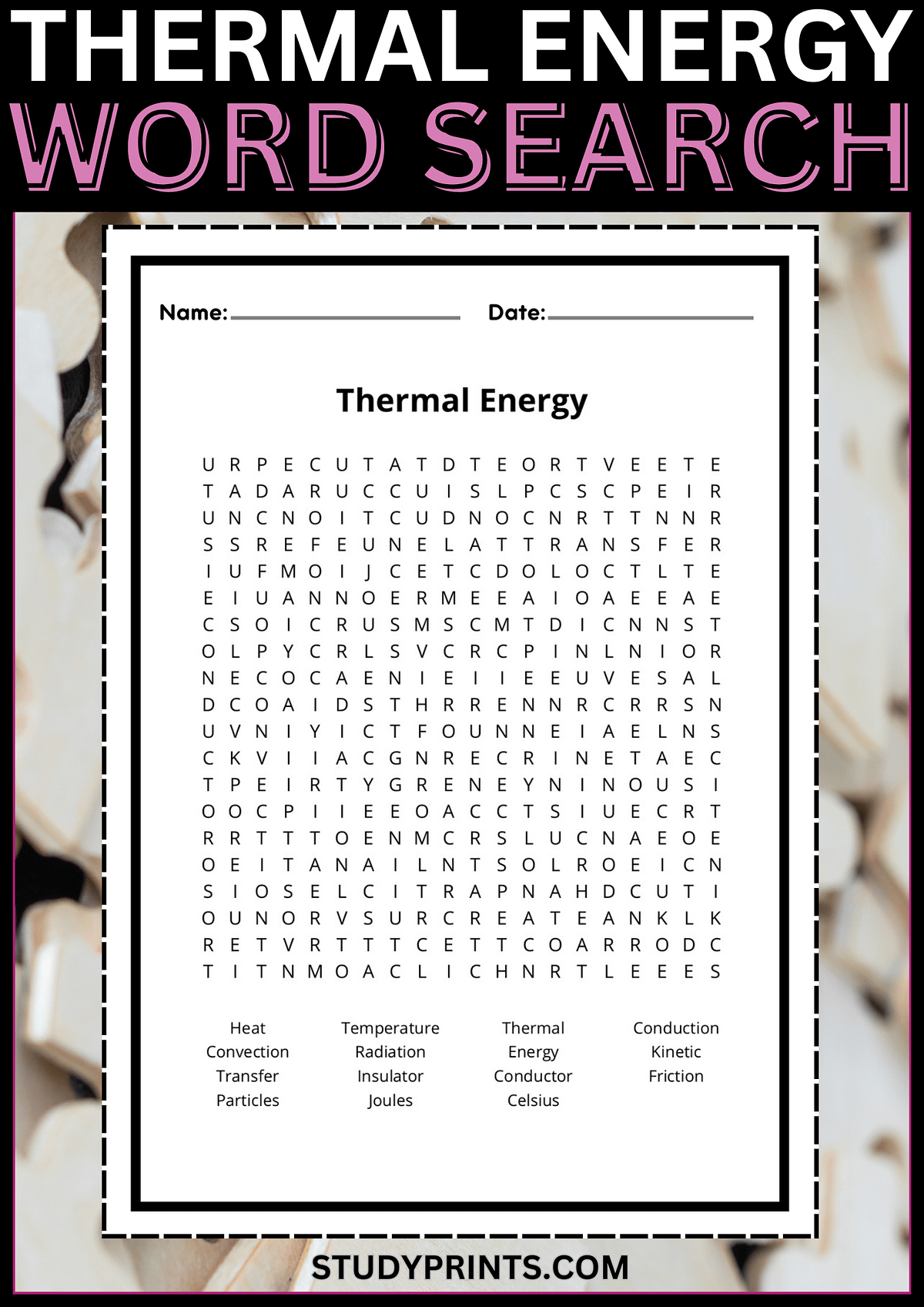 Thermal Energy Word Search Puzzle Printable | Study Prints