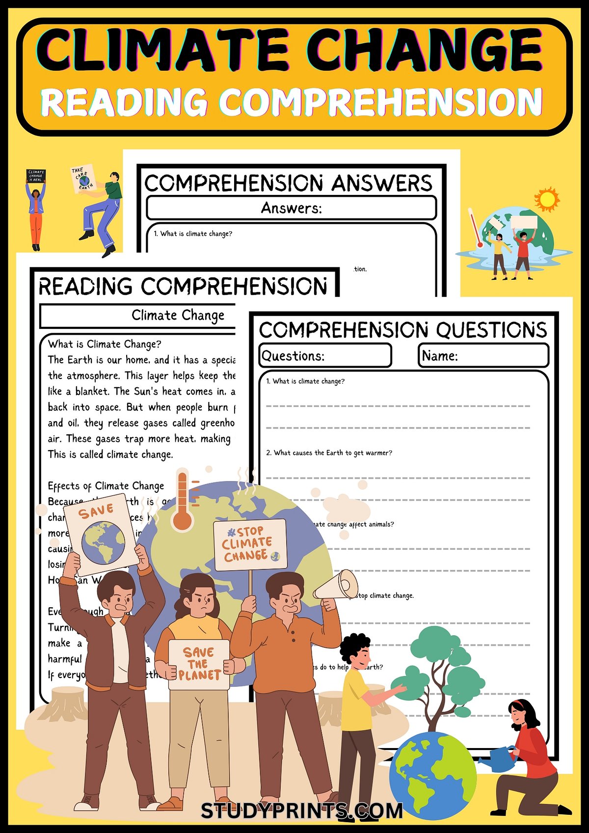 climate change kids reading comprehension questions | Study Prints