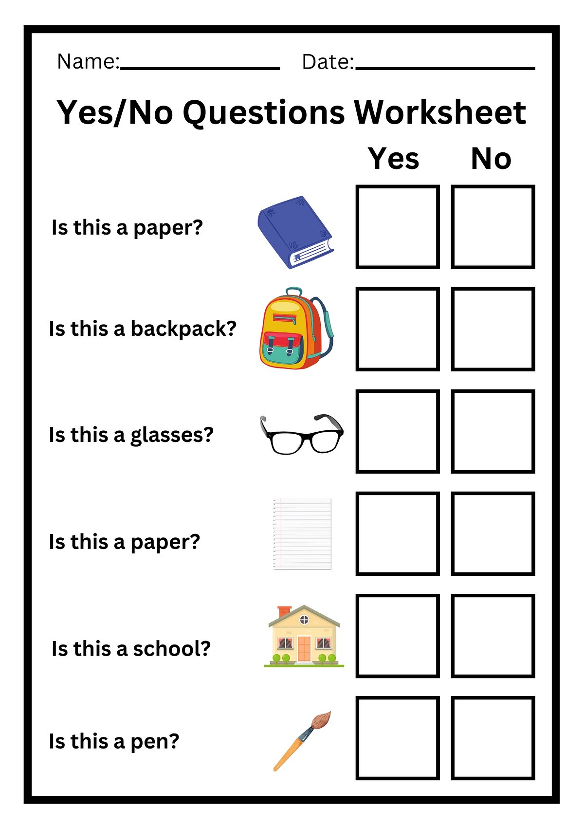 Yes and No Questions Worksheet | Study Prints