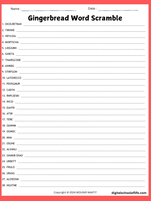 Gingerbread Word Scramble Puzzle – Festive Holiday Fun for Kids ...