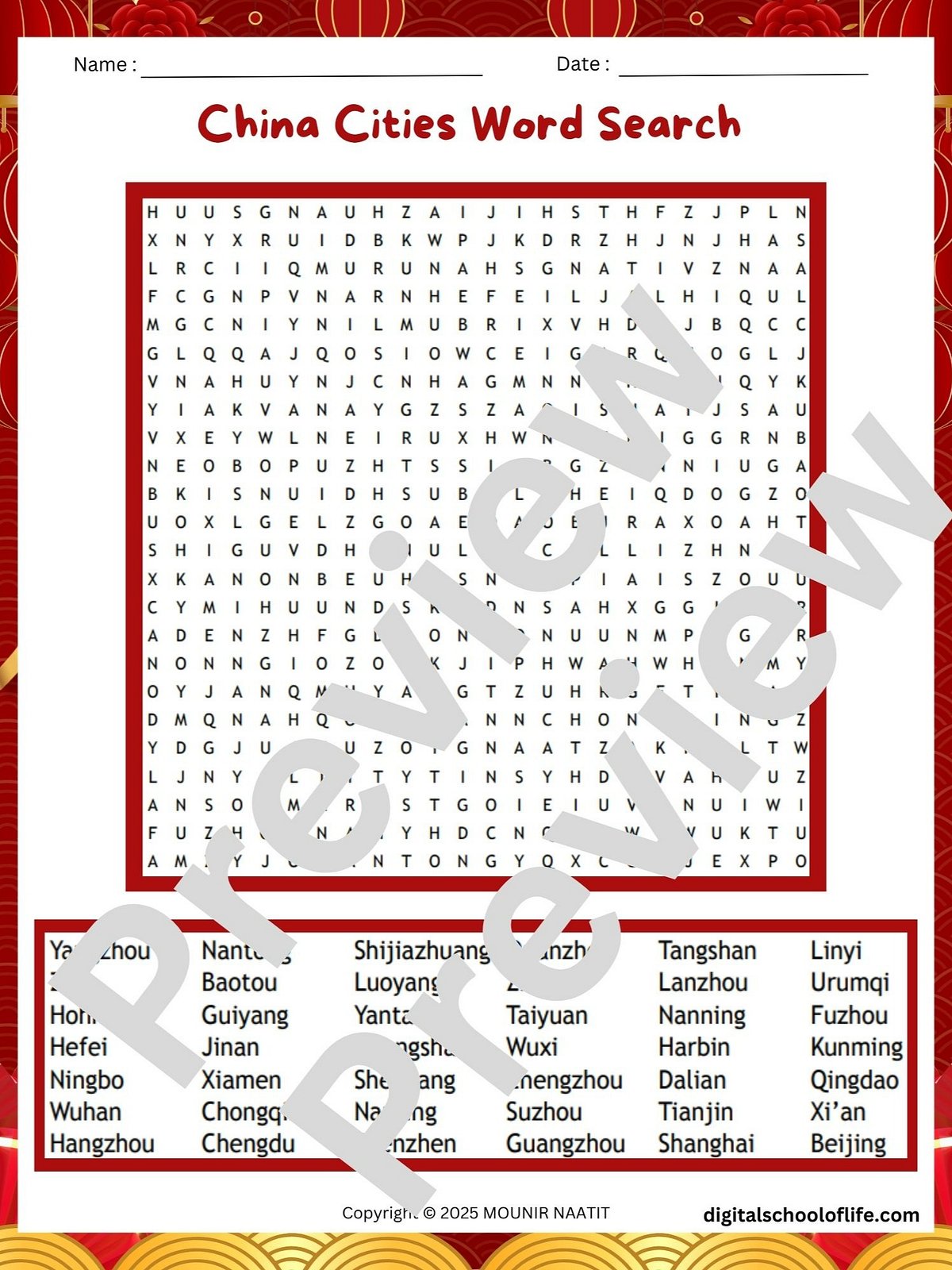 China Cities Word Search Puzzle – China Cities Words Puzzle | Digital ...