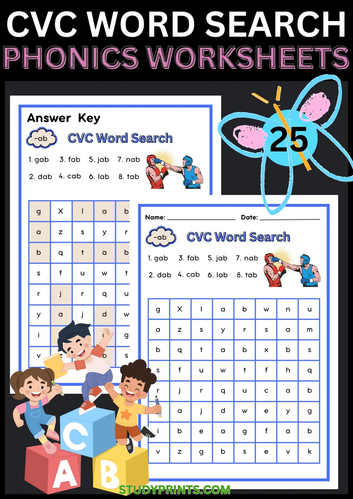 CVC Words Word Search Puzzle For Kids | Study Prints