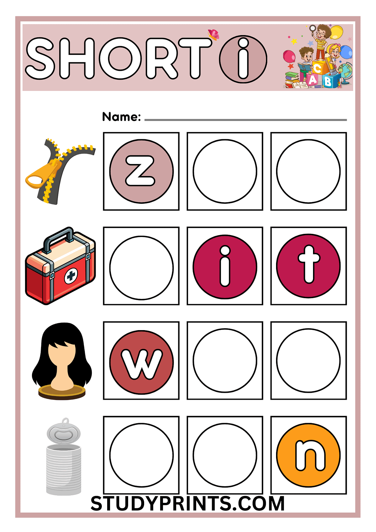 CVC Words Short I – Word & Sentence Completion Worksheets | Study Prints