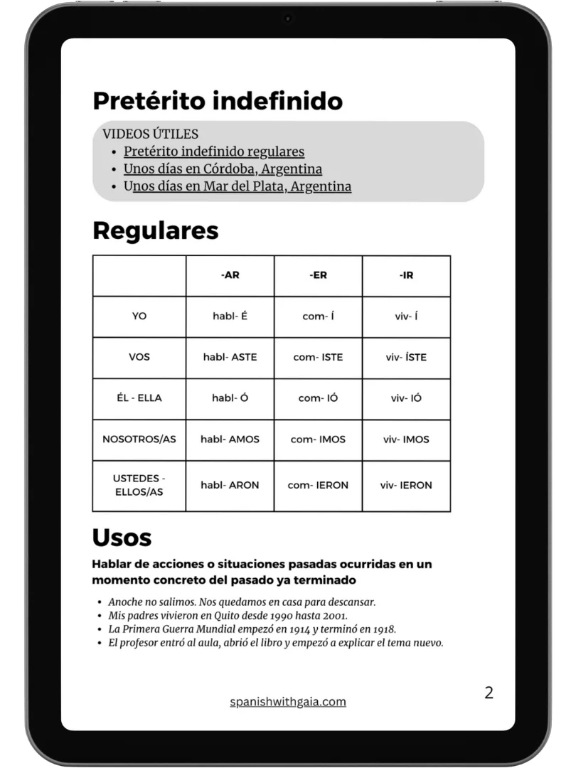 PDF PRETÉRITO INDEFINIDO actividades + soluciones | Spanish With Gaia