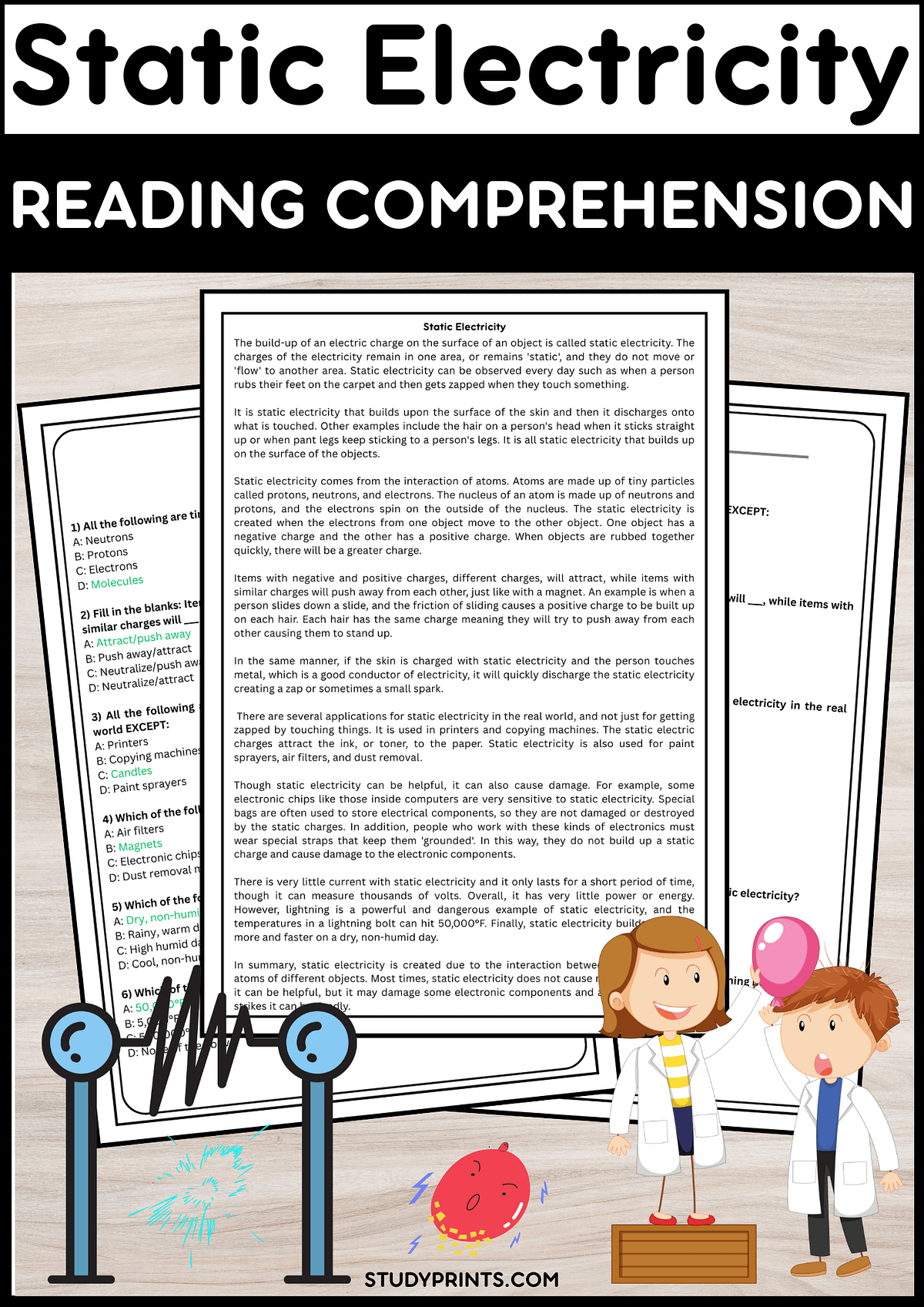Static Electricity Reading Comprehension with Multiple Choice Questions ...