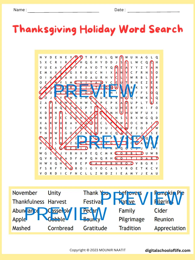 Thanksgiving Holiday Word Search, Thanksgiving Word Search Puzzle, Free ...