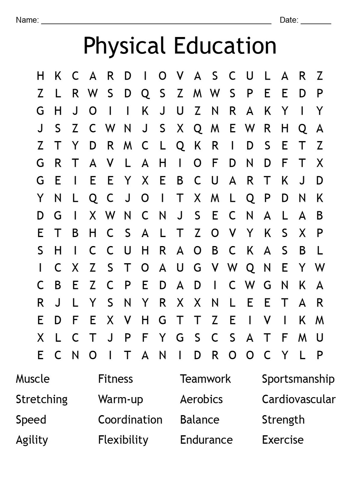 Printable Physical Education Word Search – 16 Key Vocabulary Words ...
