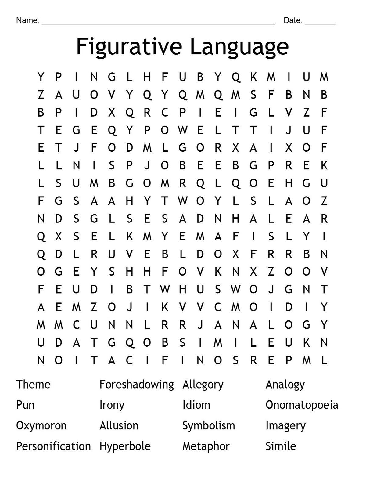Printable Figurative Language Word Search – 16 Key Terms! | Learn ...