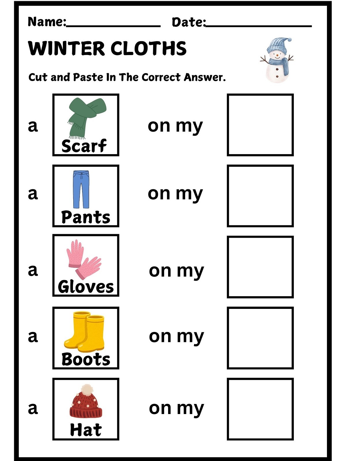 Winter Clothes Worksheets Printable | Study Prints