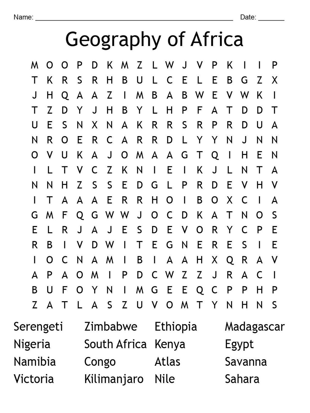 Printable Geography of Africa Word Search | Learn Prints - The Learning ...