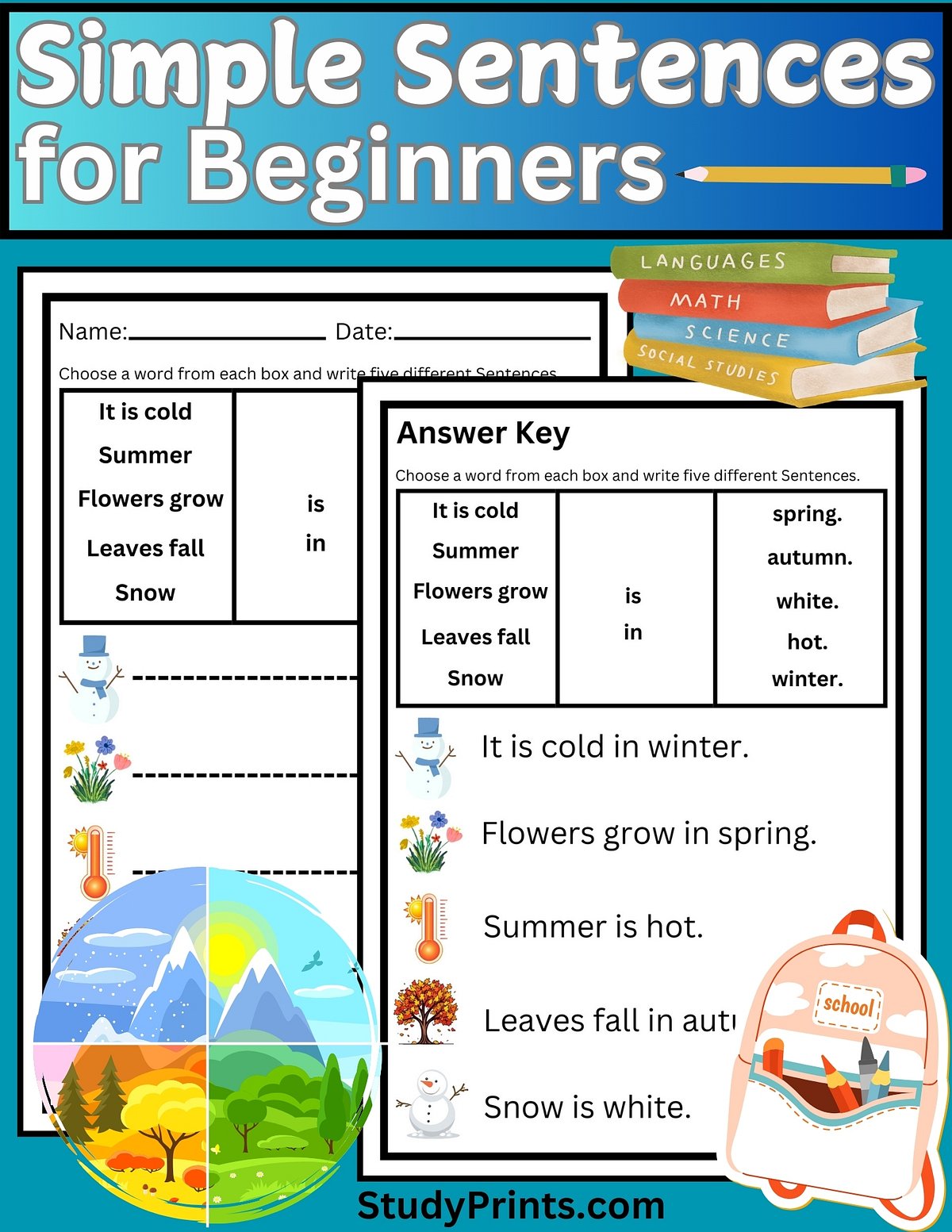 Simple Sentences for Beginners : Seasons Writing and Reading Practice ...