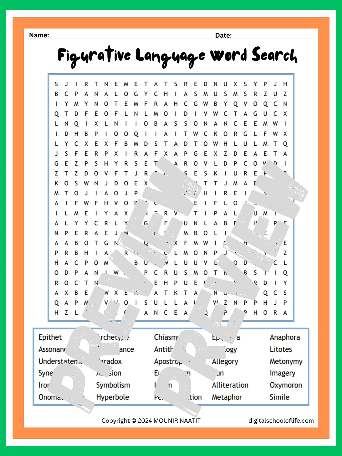 Figurative Language Word Search Puzzle, PDF, 2 Pages | Digital School ...