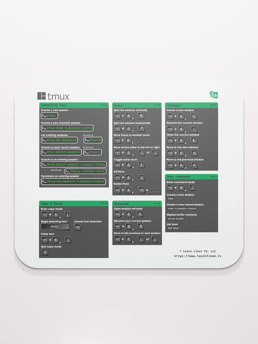 tmux Mouse Pad with Cheat Sheet (Color Variation) | Learn Linux TV