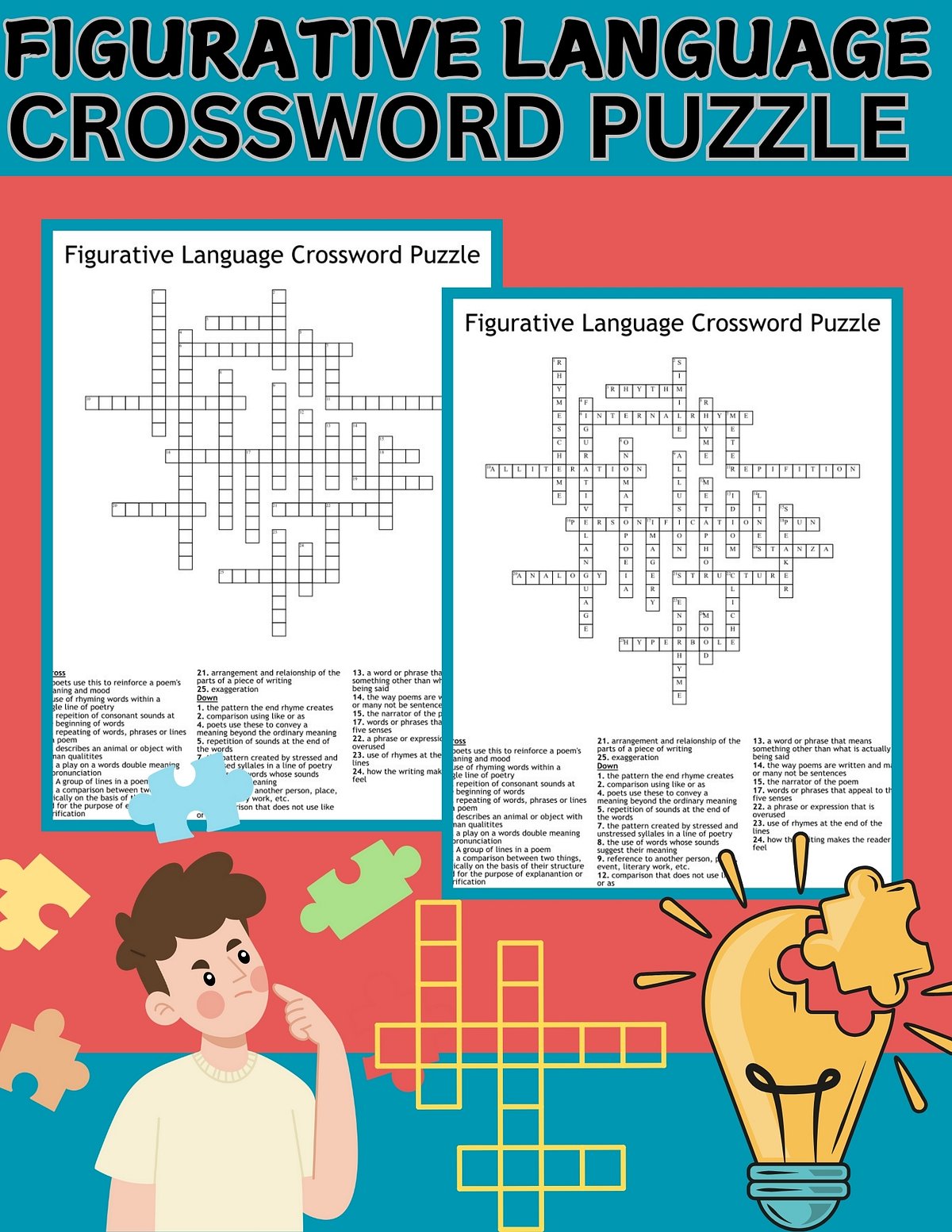 Figurative Language Crossword Puzzle Worksheet | Study Prints