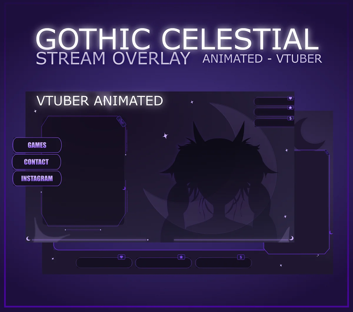 Gothic VTUBER Stream Overlay Animated | ThePurpleClouds