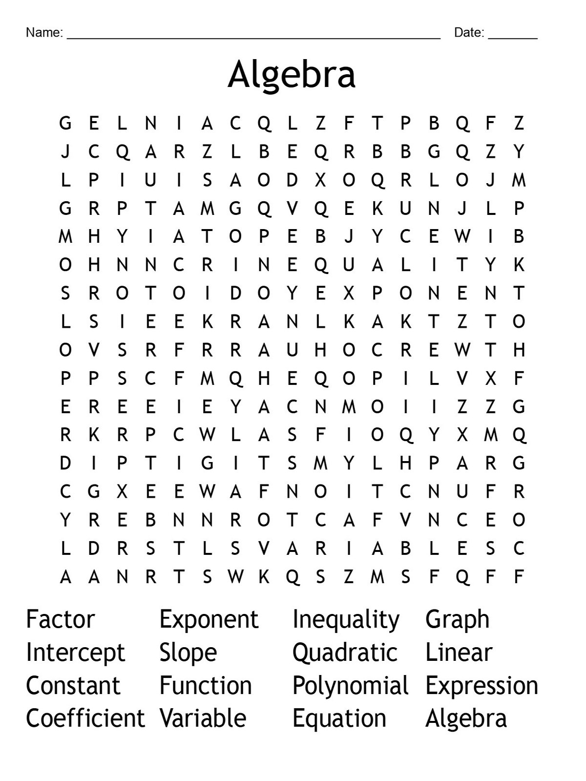Printable Algebra Word Search – 16 Key Terms! | Learn Prints - The ...