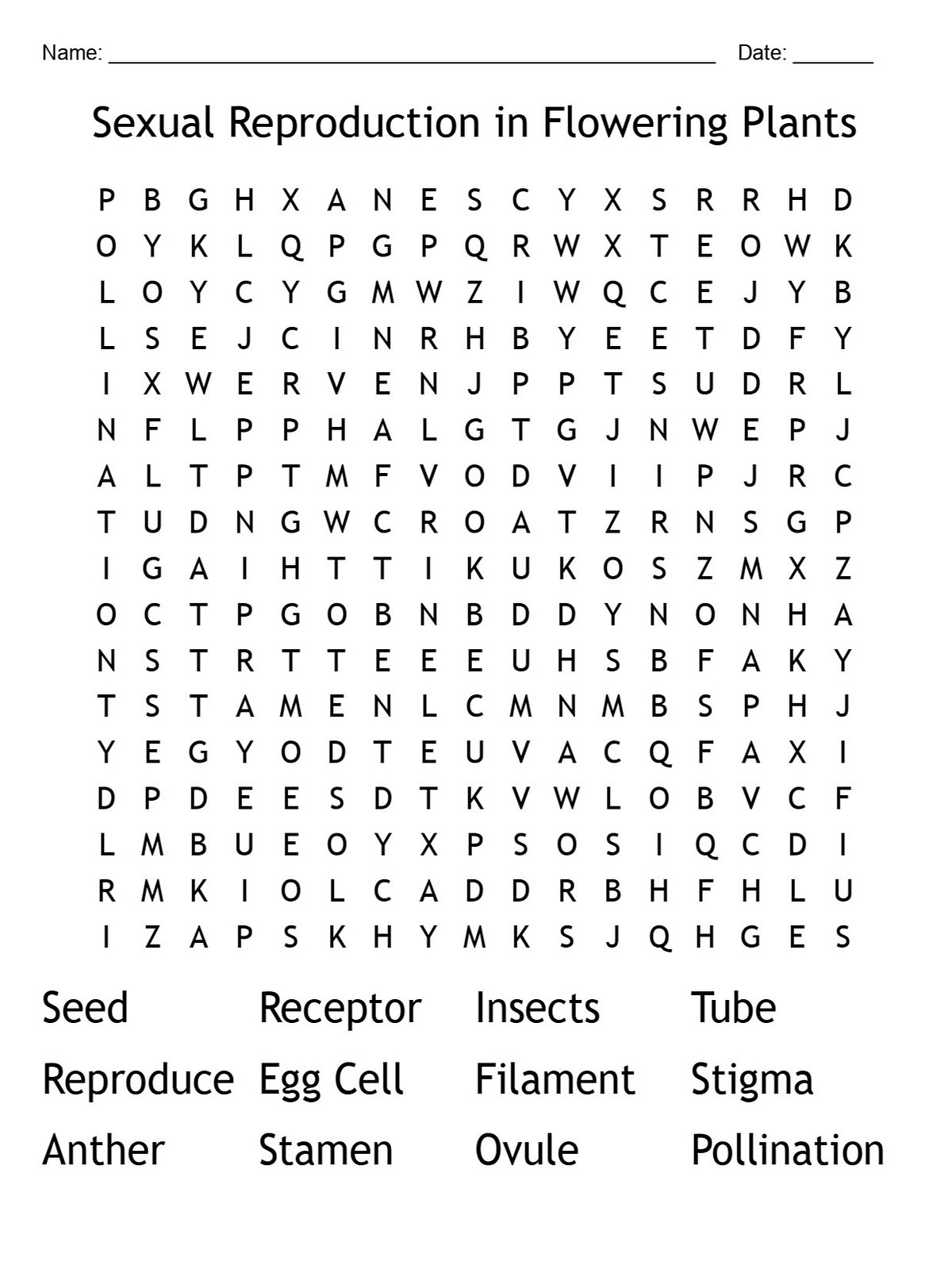 Flowering Plants Sexual Reproduction Word Search – Printable Biology ...