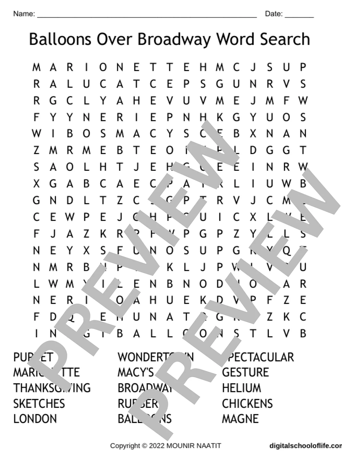 Balloons Over Broadway Word Search - Celebrate Creativity with Balloons ...