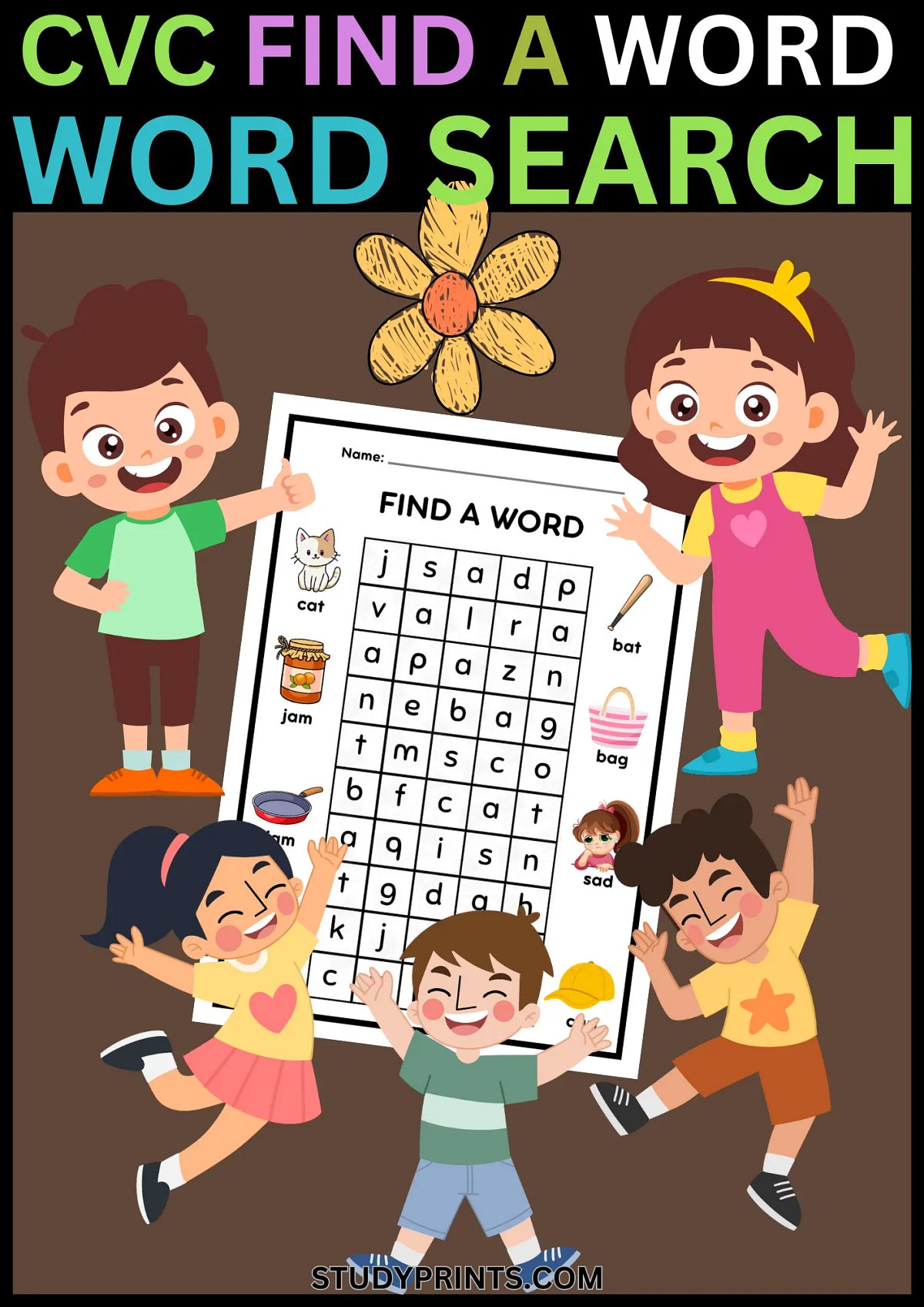 CVC Words Word Search Worksheets Printable | Study Prints