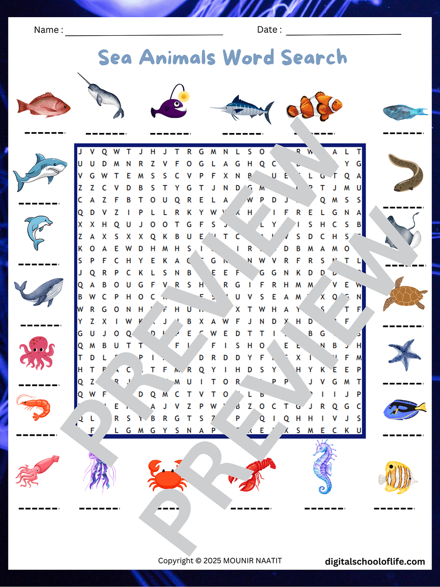 Sea Animals Word Search Puzzle – Fish Names Word Game | Digital School ...