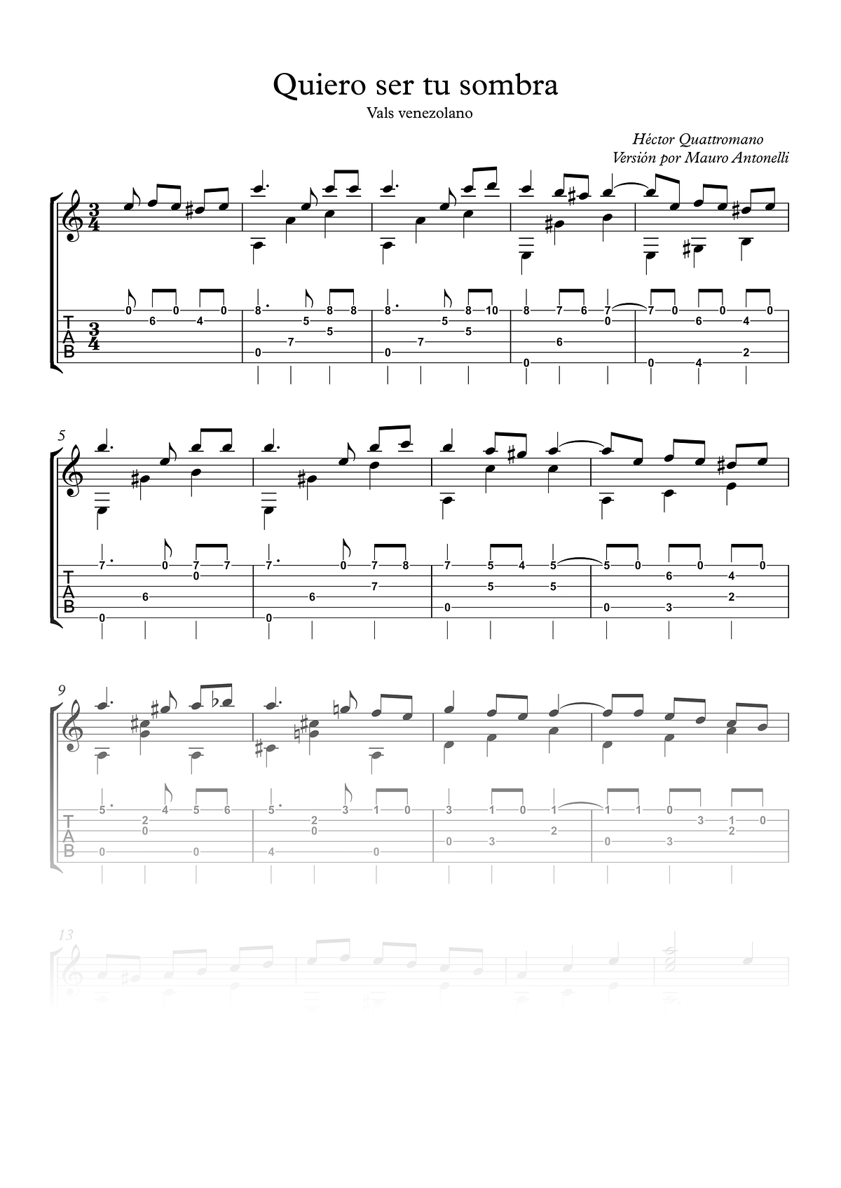 Quiero ser tu sombra - Guitarra solista - Partitura + Tabs | EFDP