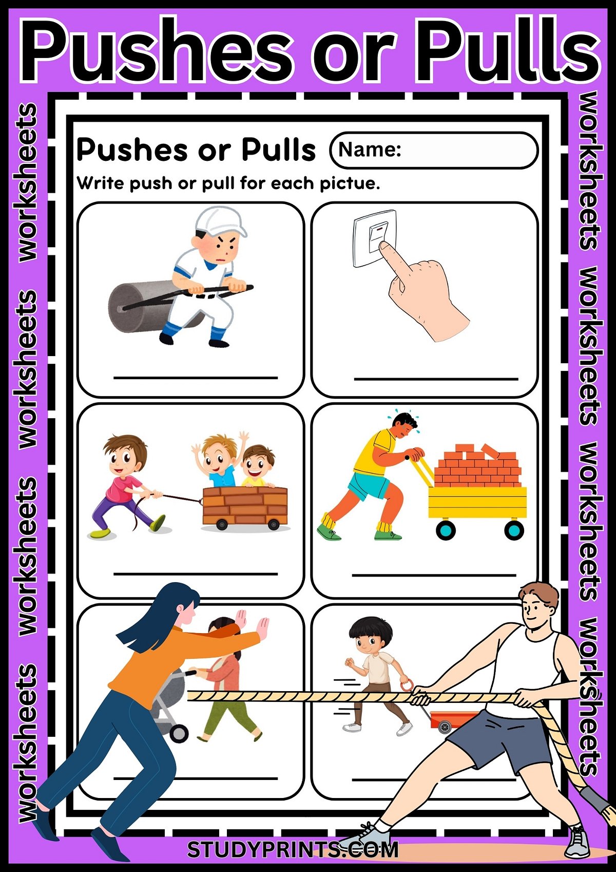 push and pull worksheets for kindergarten | Study Prints