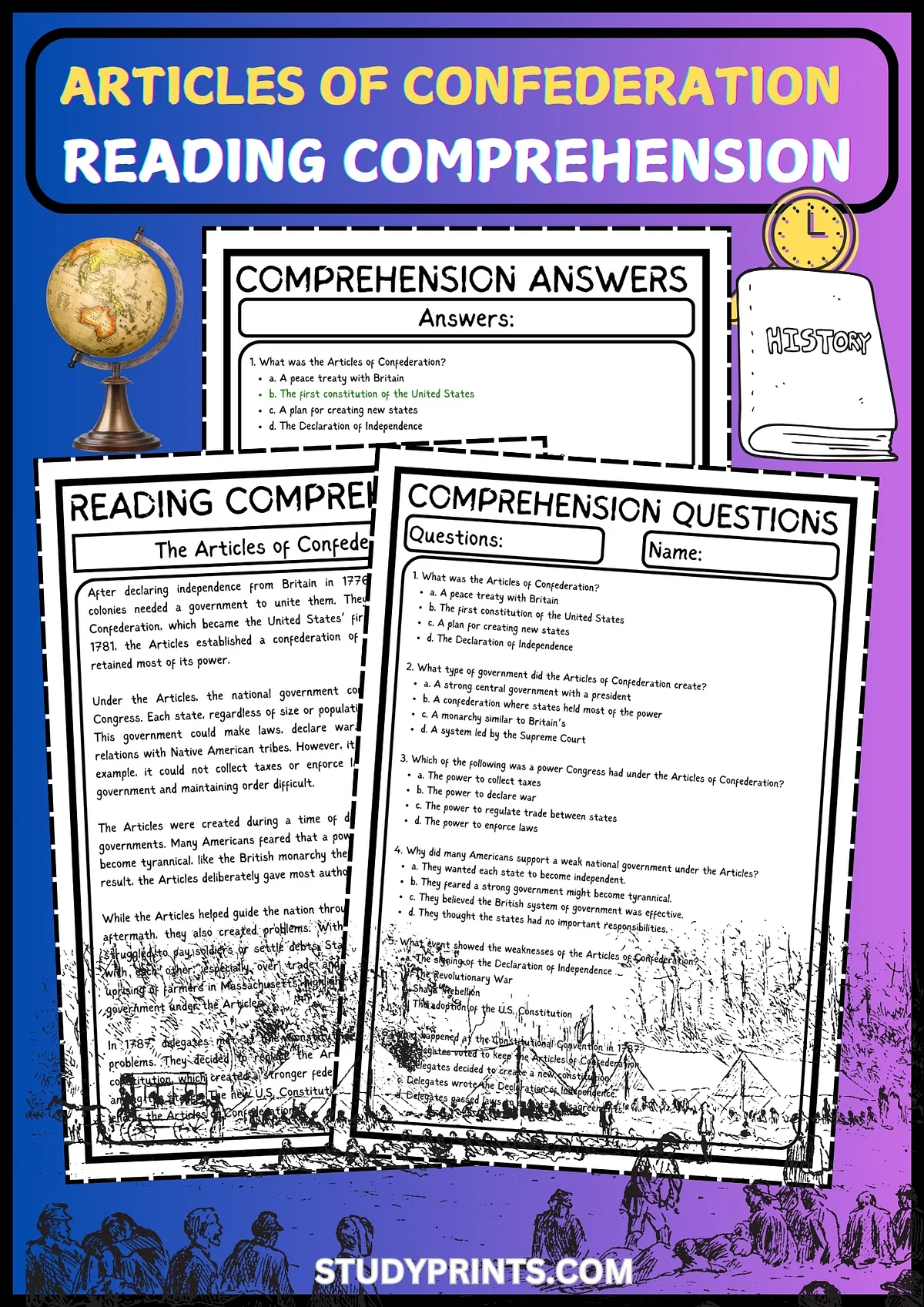 Articles of Confederation Reading Comprehension | Study Prints
