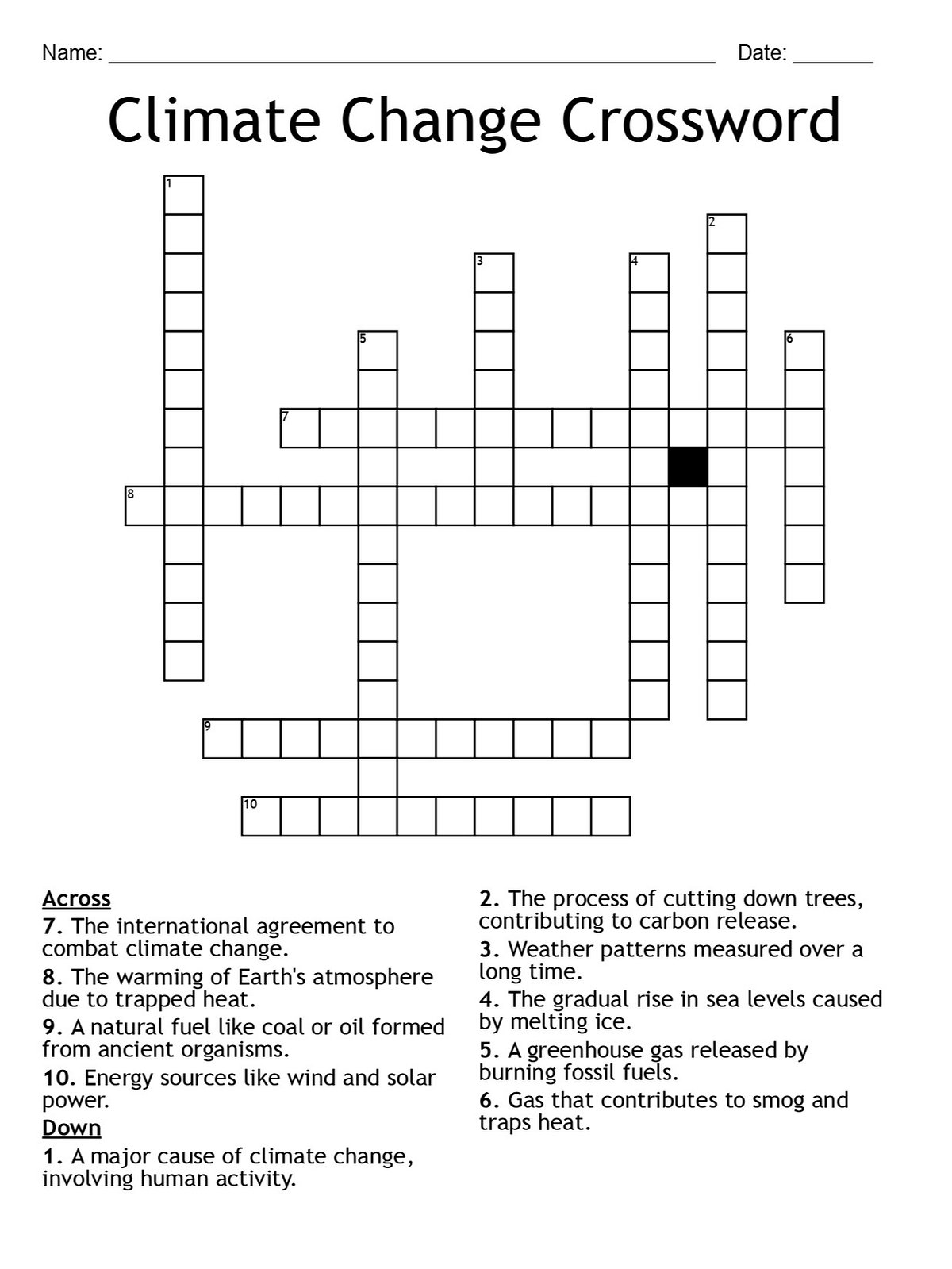 Climate Change Crossword Puzzle: Engaging Earth Science Activity ...