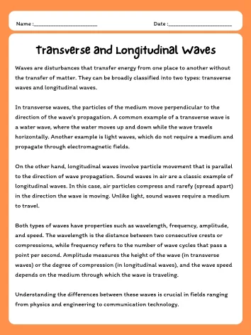 Understanding Transverse and Longitudinal Waves – Reading Comprehension ...